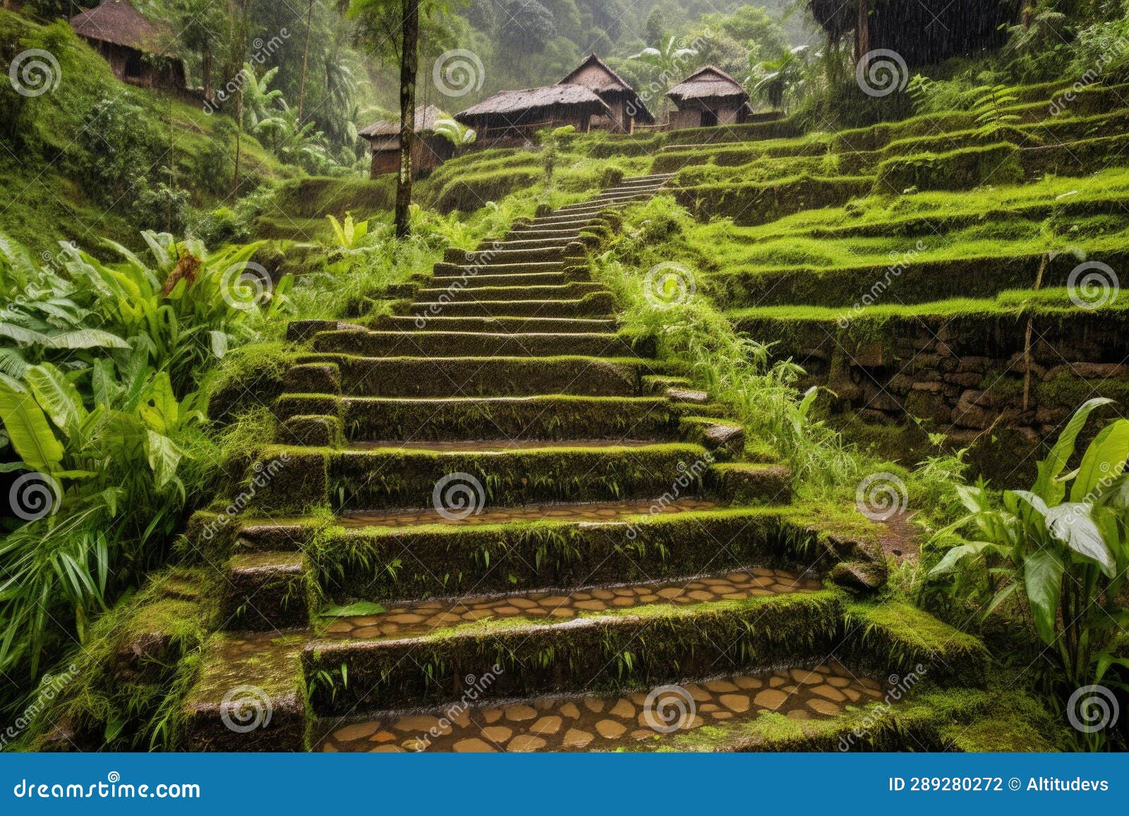 Rice Terrace Steps with Water Cascading Down Stock Photo - Image of ...
