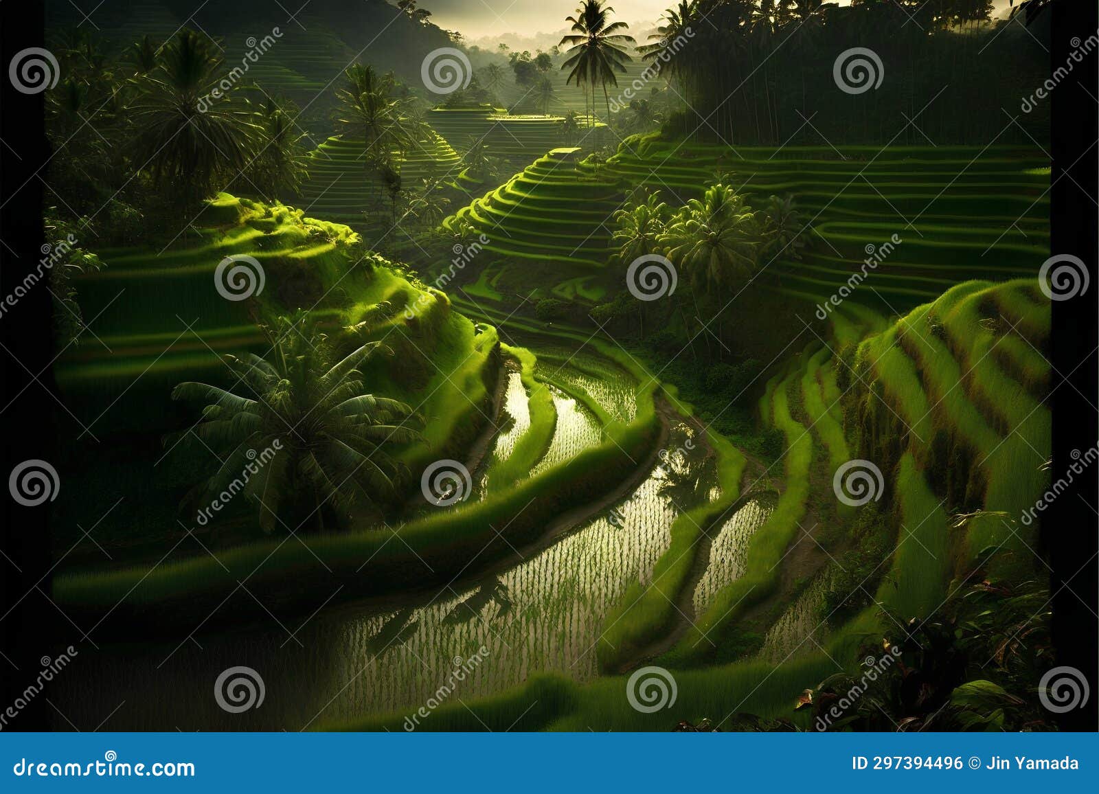 Rice Terraces in Bali, Indonesia. 3D Rendering Stock Illustration ...