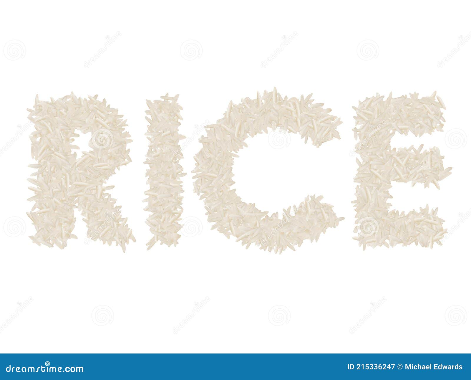 Rice Text or Word Made of Grains, on a White Isolated Background Stock ...