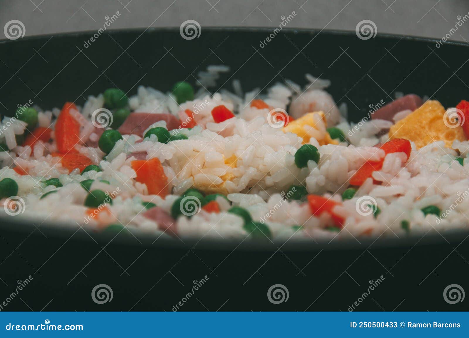 Rice Three Delights, with Its Ingredients Copyspace Stock Image - Image ...