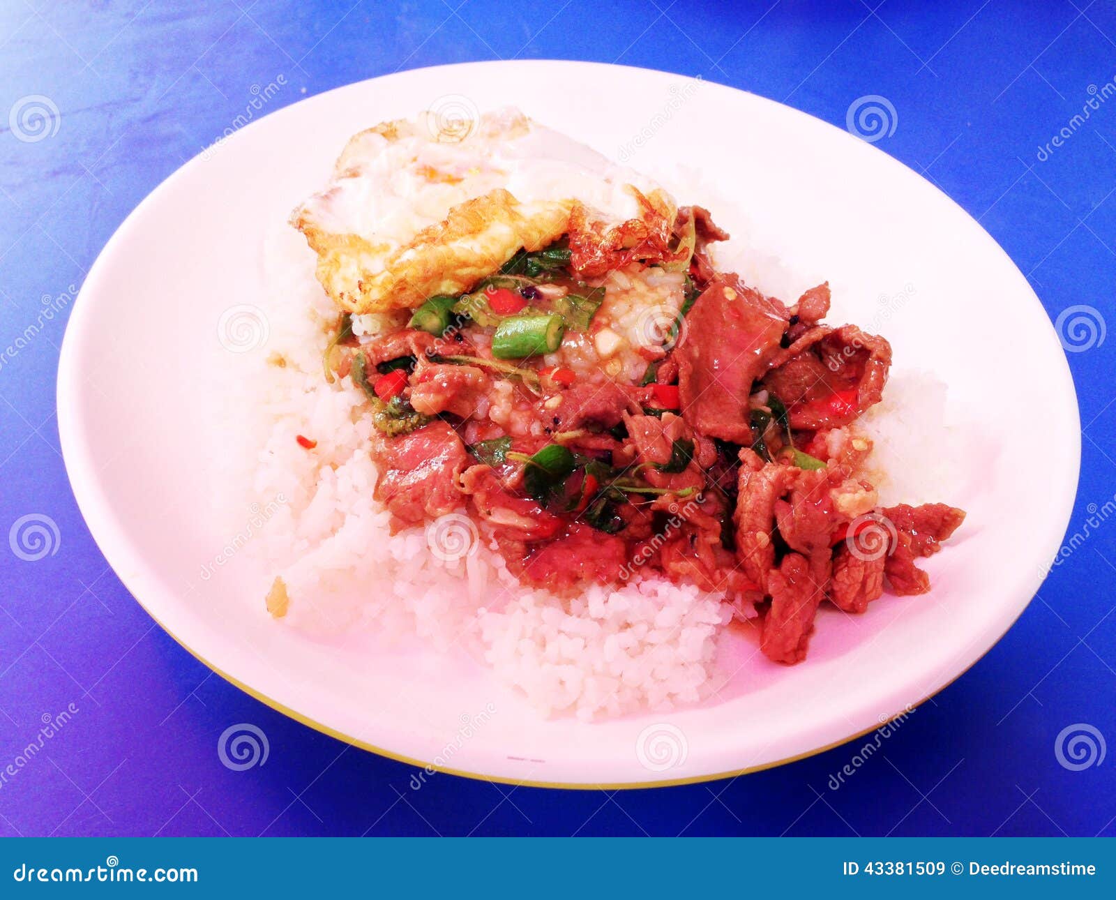 Rice Topped With Stir Fried Beef Chilli Basil Leaves Royalty-Free Stock ...