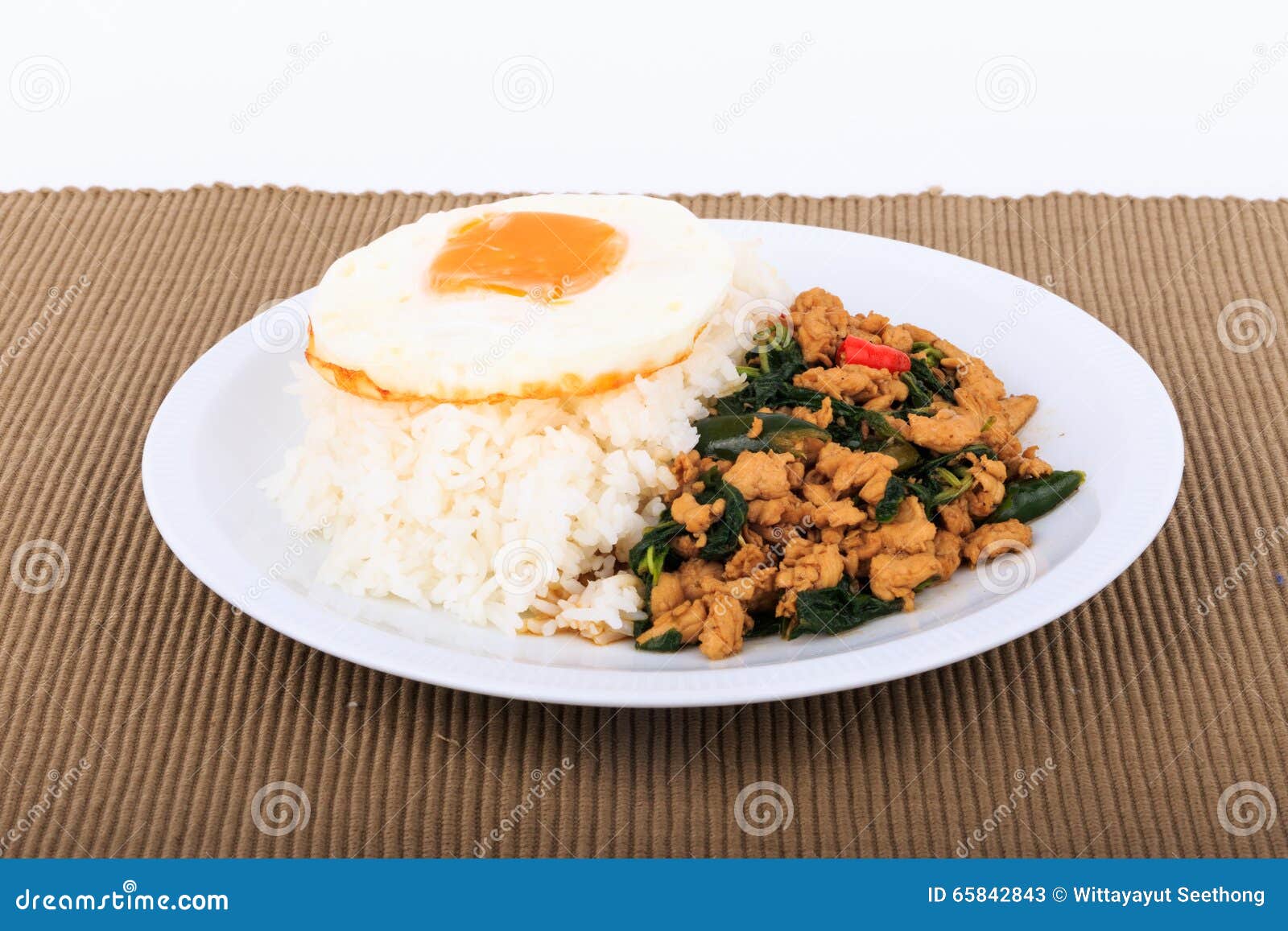 Rice Topped with Stir-fried Chicken, Basil and Fried Egg, Fried Stir ...