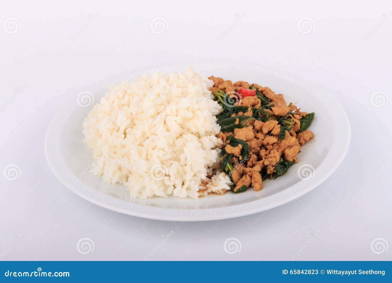 Rice Topped with Stir-fried Chicken and Basil, Fried Stir Basil with ...