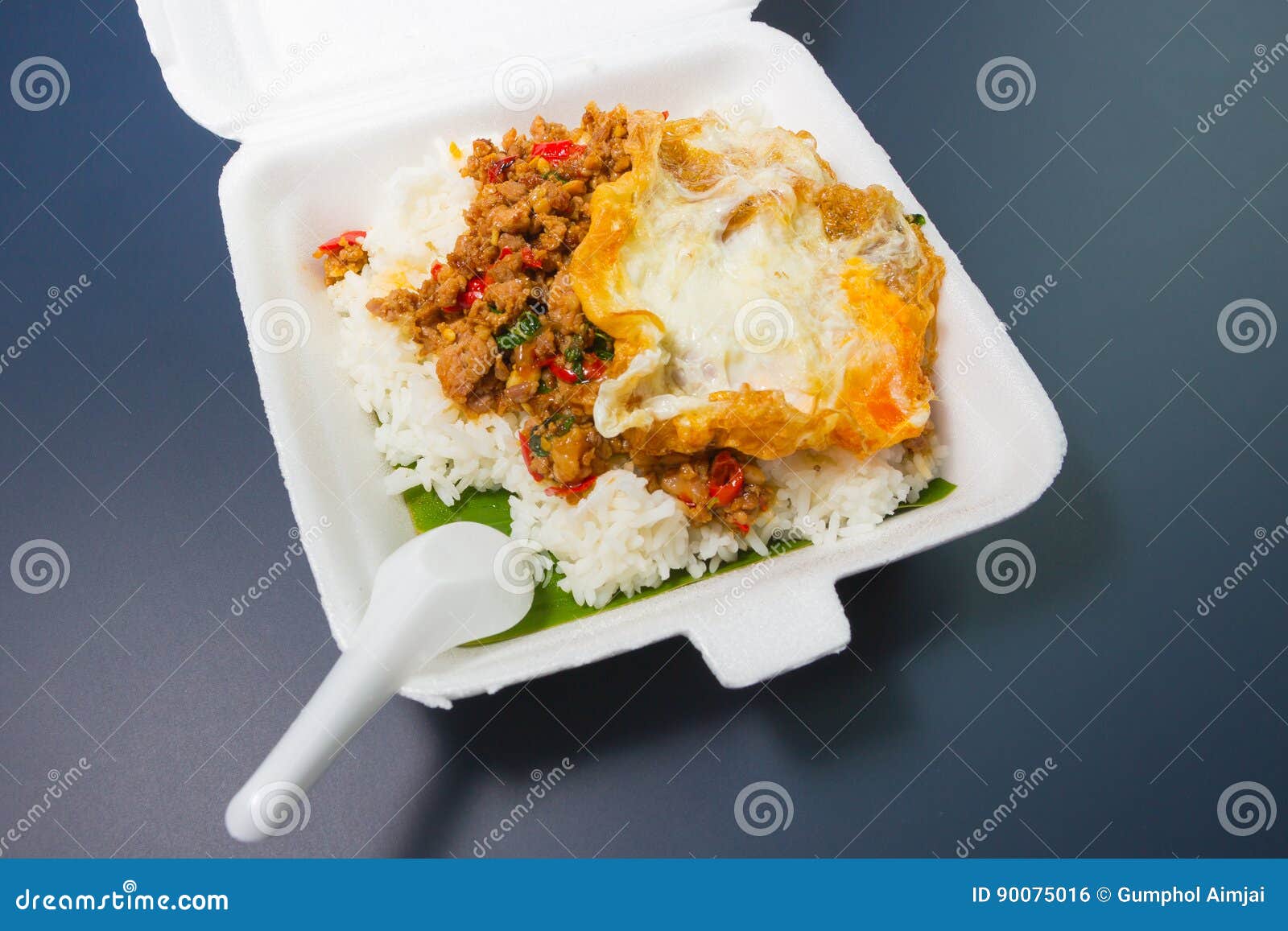 Rice Topped with Stir-fried Pork and Basil Stock Photo - Image of basil ...
