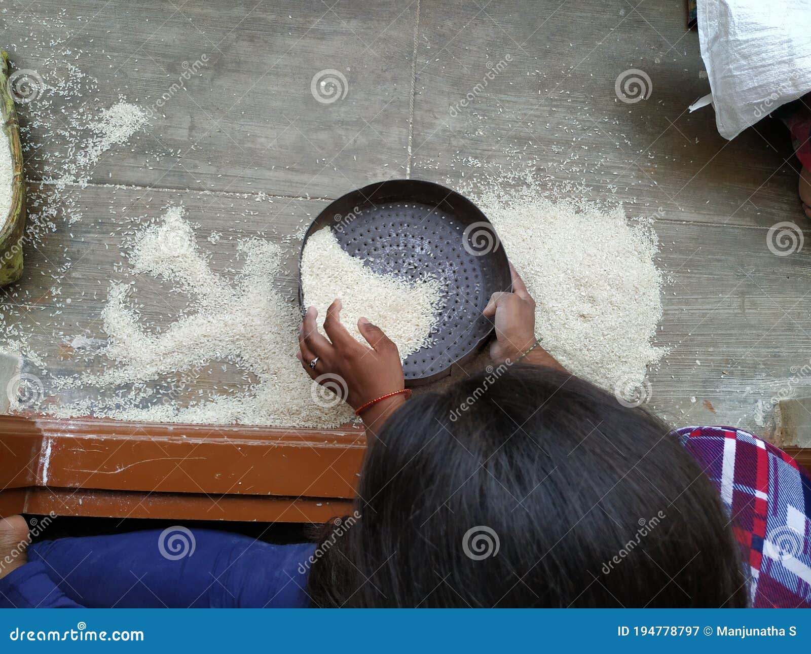 Rice in a Traditional Way by Using Big Iron Sieve Stock Image - Image ...