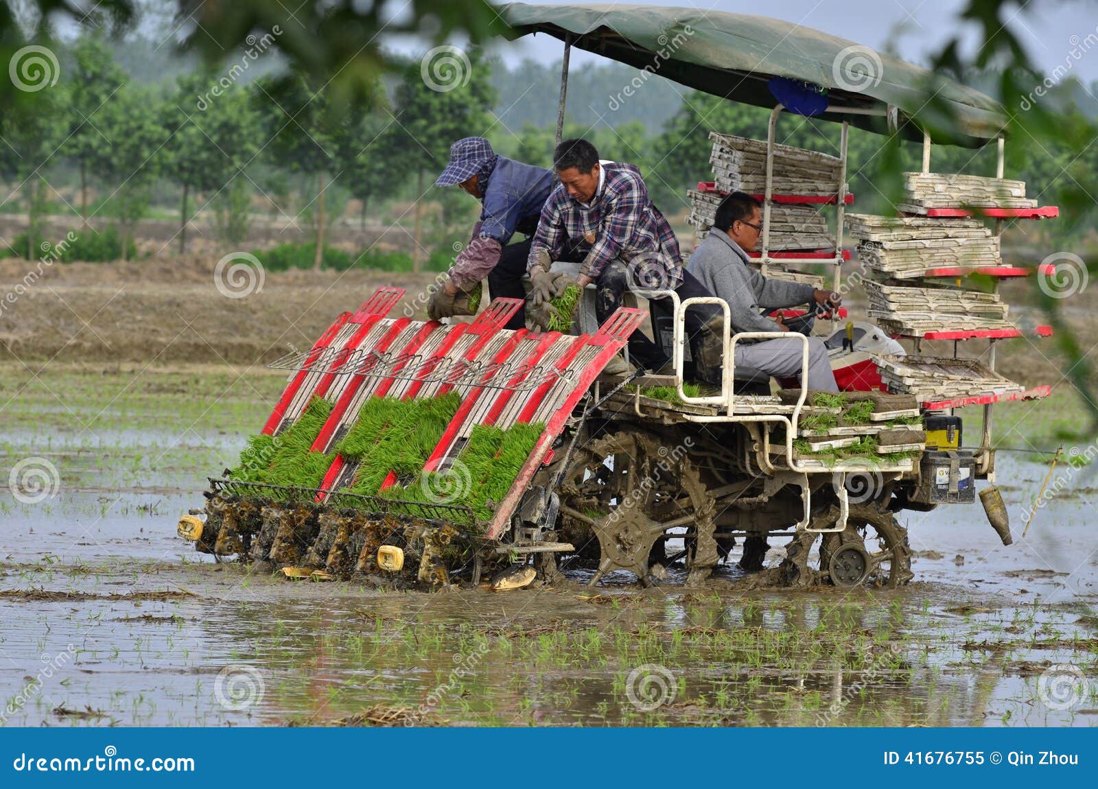 Rice Transplanter Machine Operating In The Field Stock Photography ...