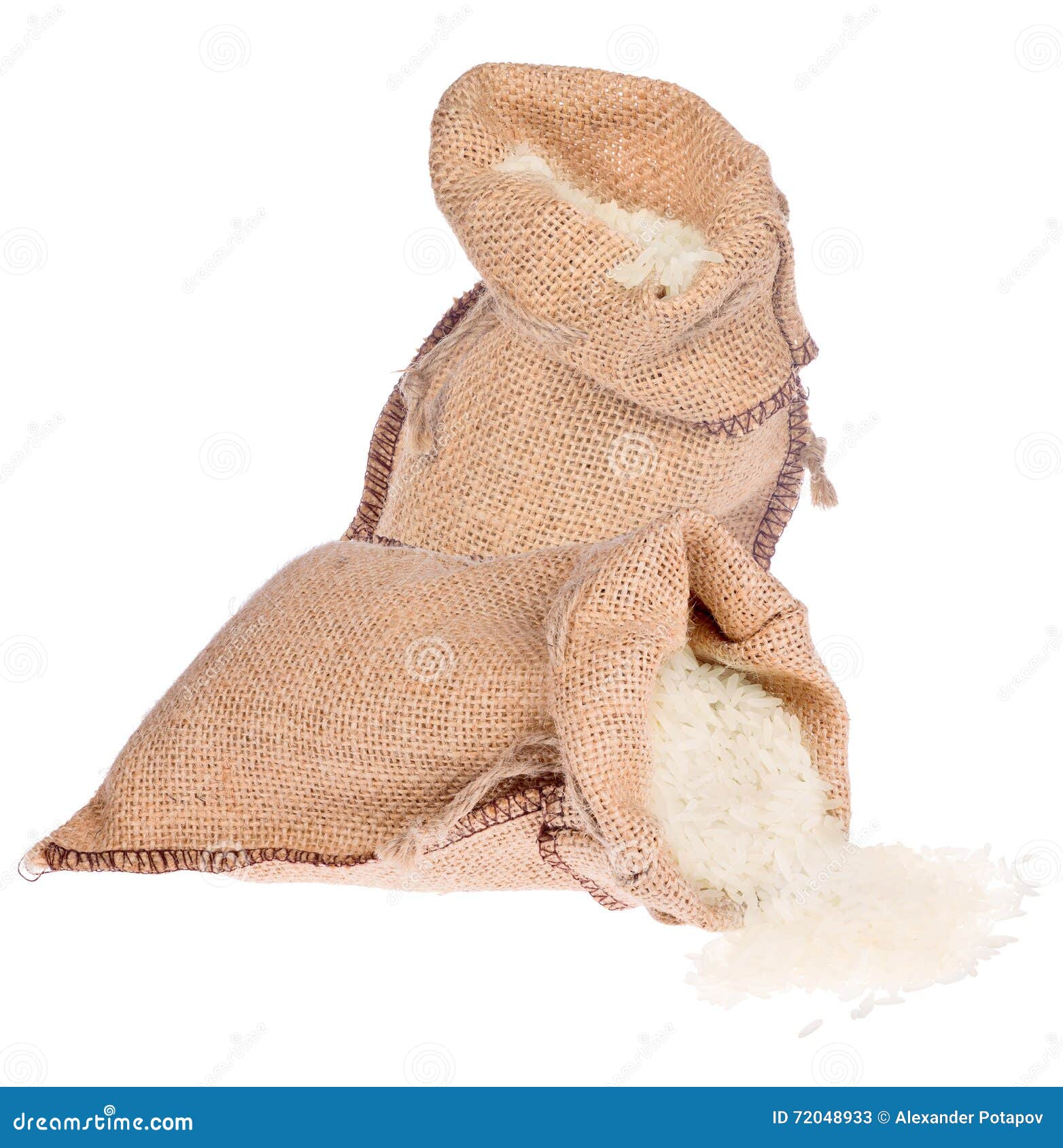 Rice in Two Burlap Sacks Isolated on White Stock Image - Image of food ...
