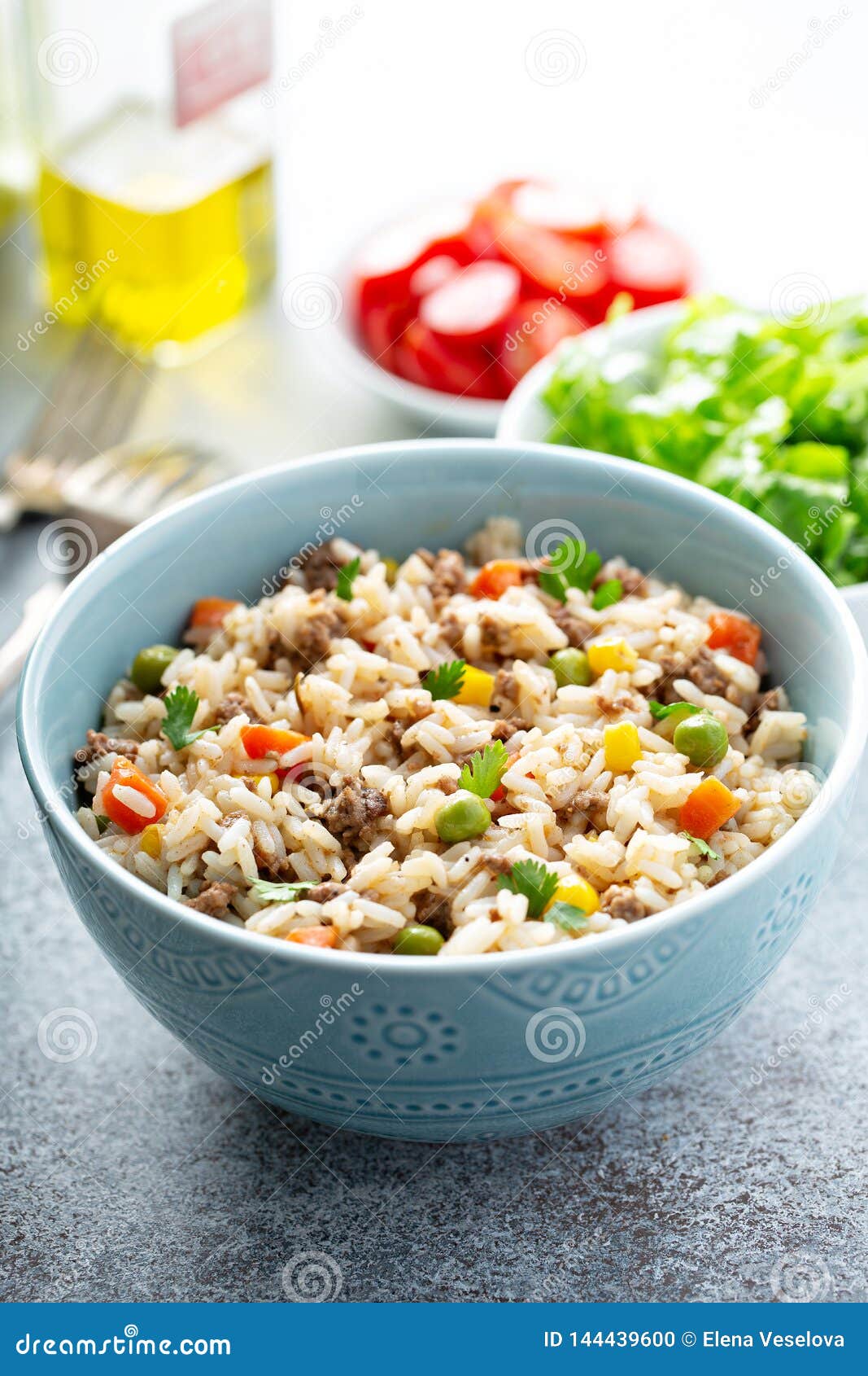 Rice with Vegetables and Beef Stock Photo - Image of bowl, life: 144439600