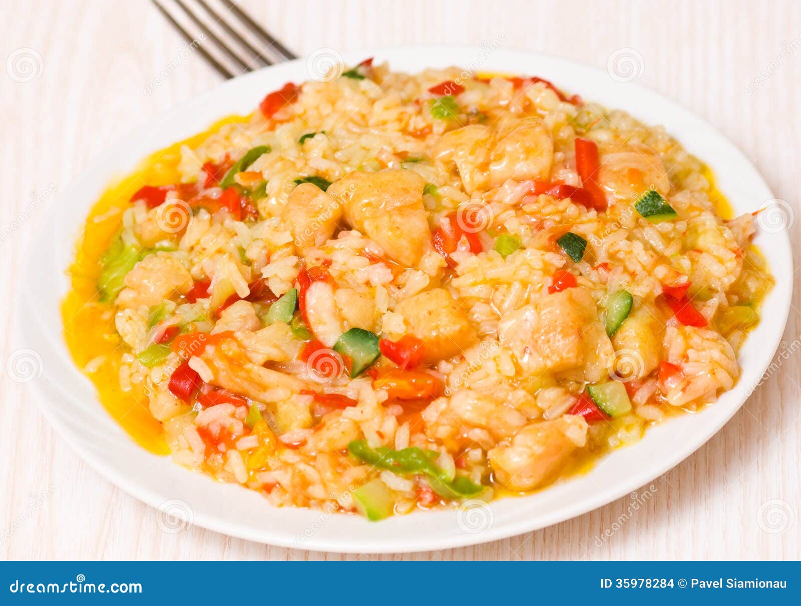 Rice with Vegetables and Fish Stock Photo - Image of diet, bowl: 35978284