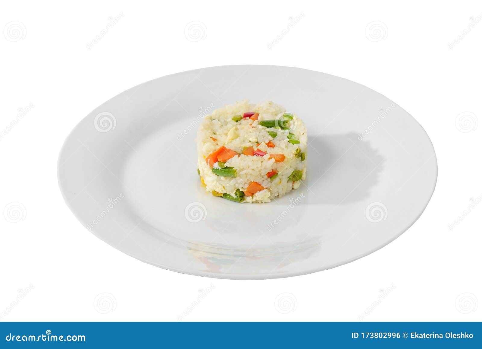 Rice with Vegetables Portion on a Plate Isolated Stock Photo - Image of ...