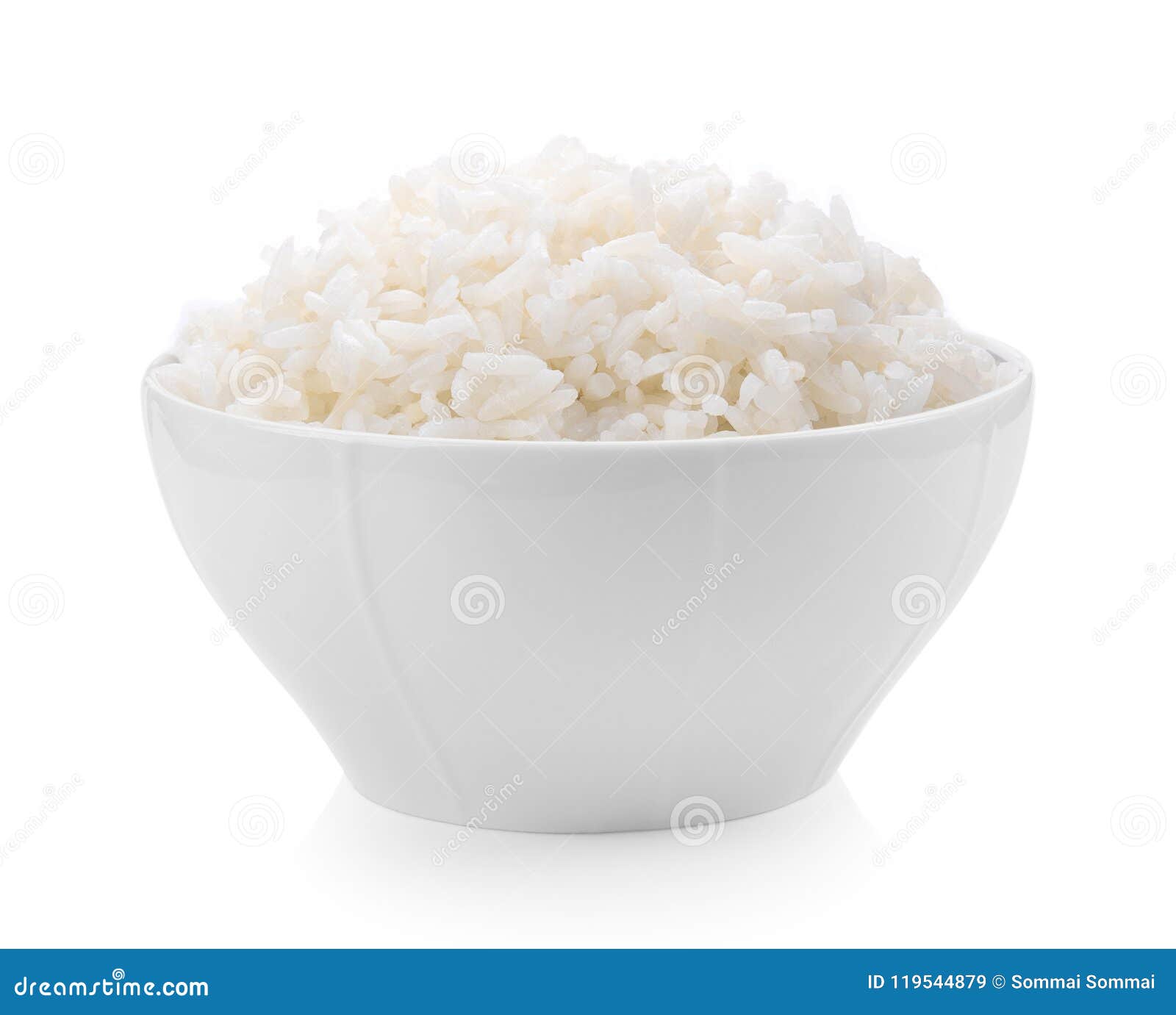 Rice in White Bowl on White Background Stock Image - Image of grain ...