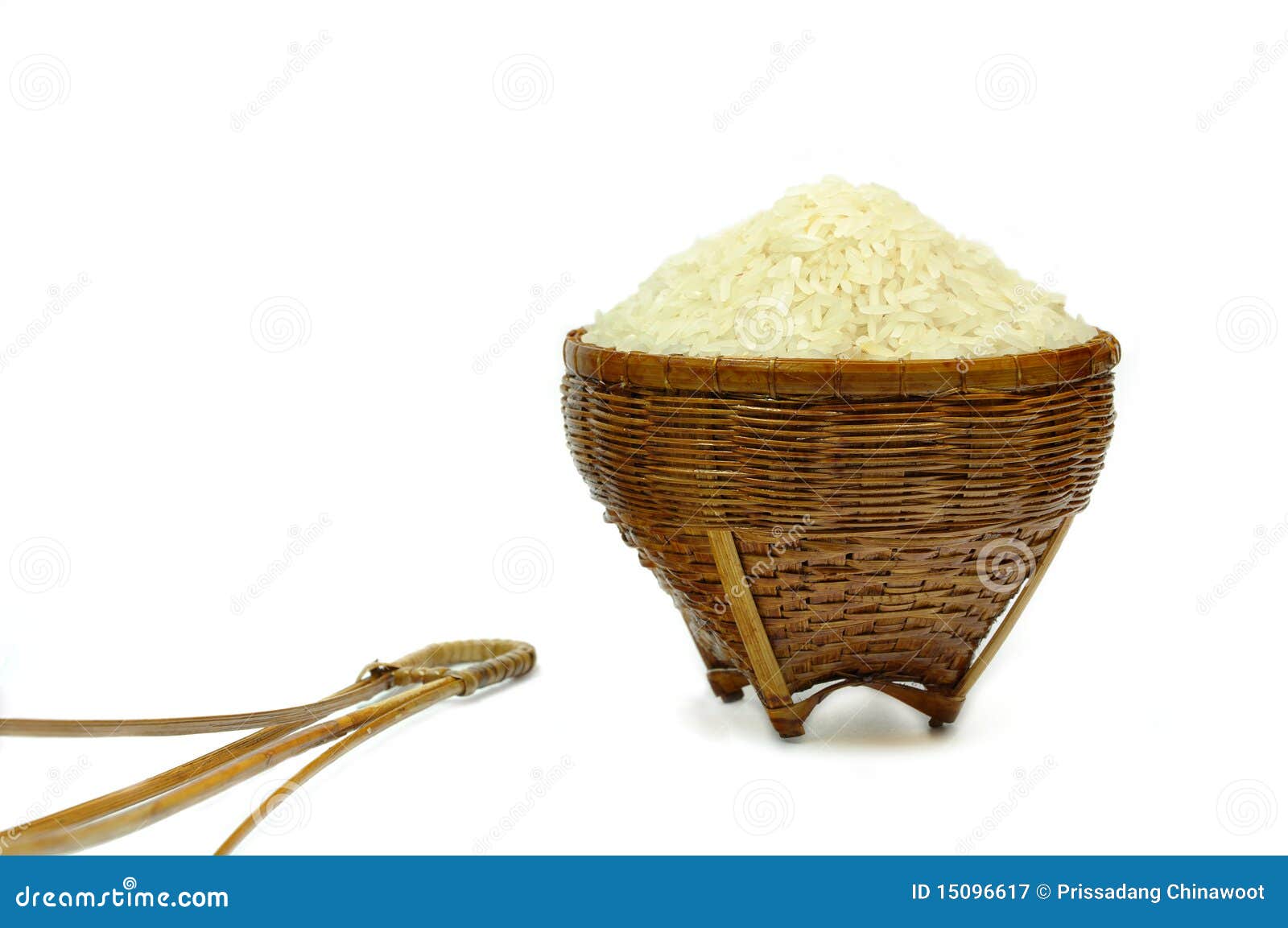 Rice in wicker basket. stock image. Image of white, cereal - 15096617