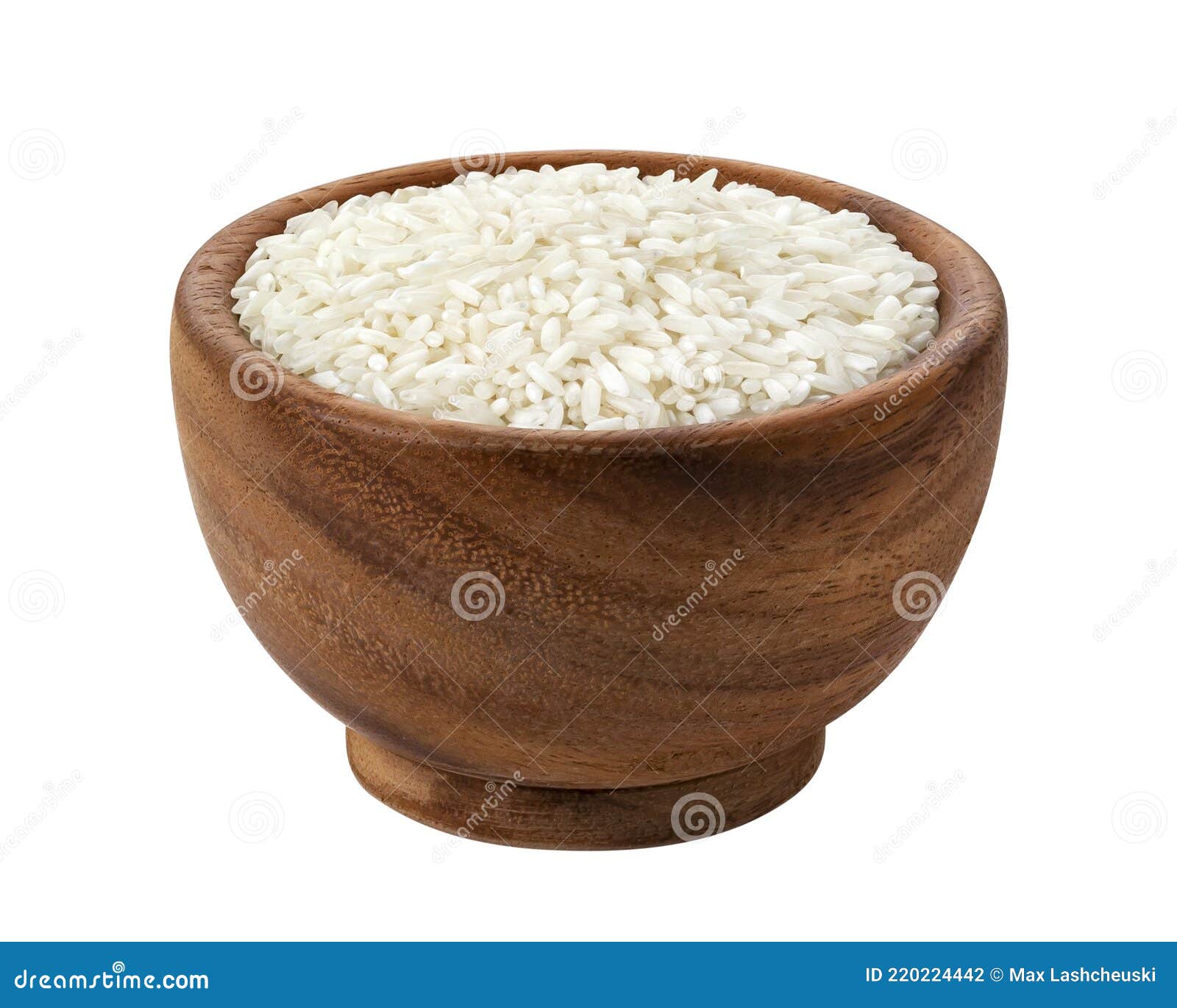 Rice in Wooden Bowl Isolated on White Background Stock Photo - Image of ...