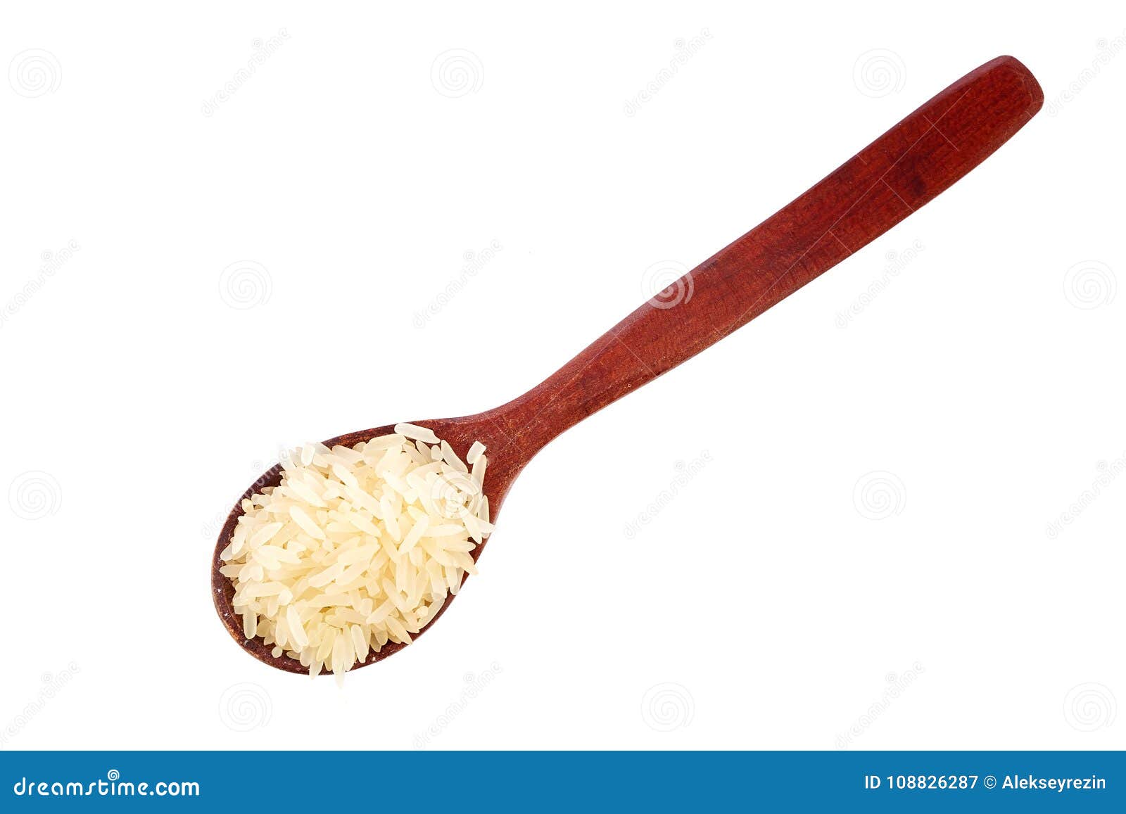 Rice in Wooden Spoon Isolated on White Stock Image - Image of lifestyle ...
