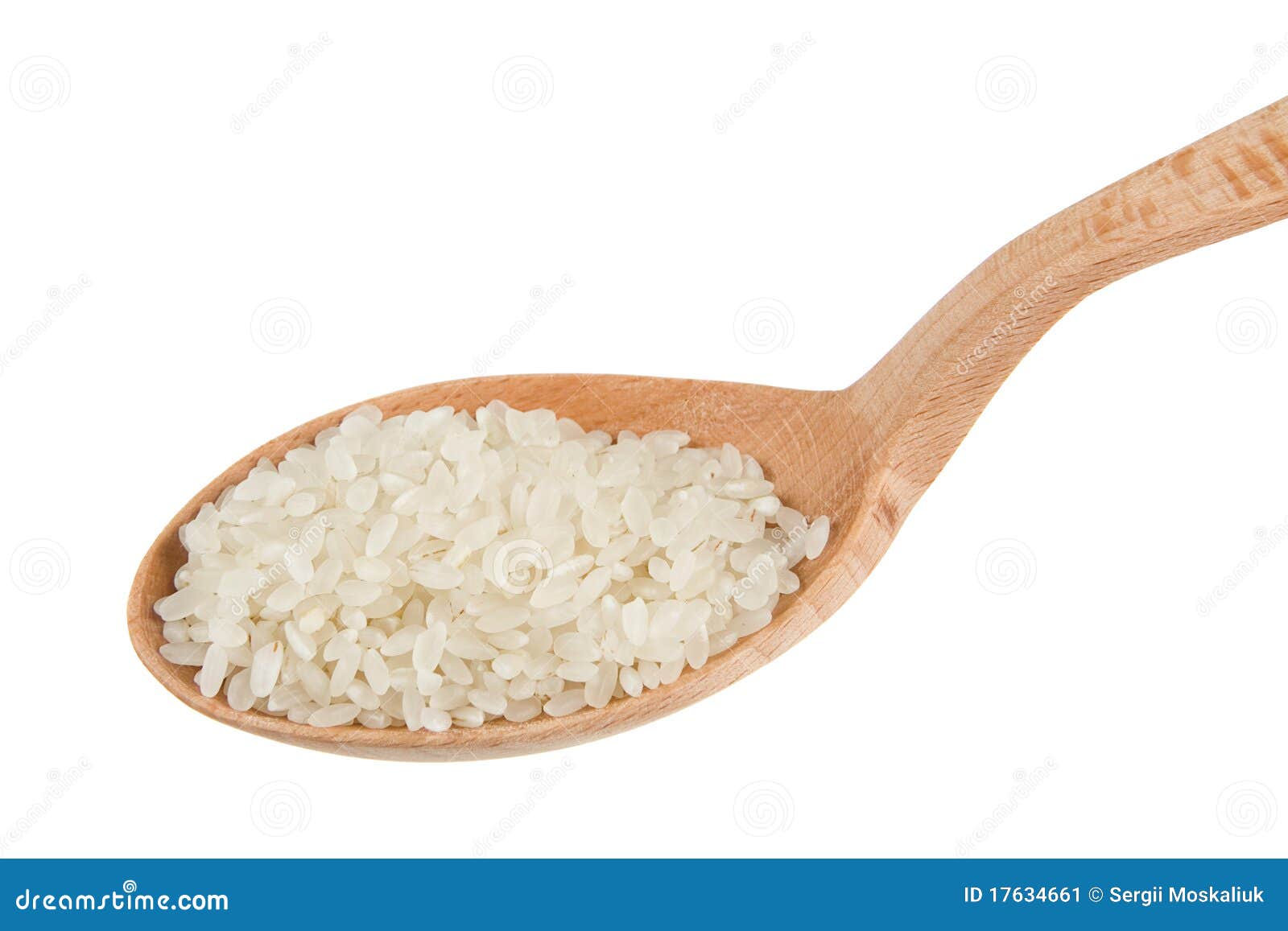 Rice in Wooden Spoon Isolated on White Stock Image - Image of ...