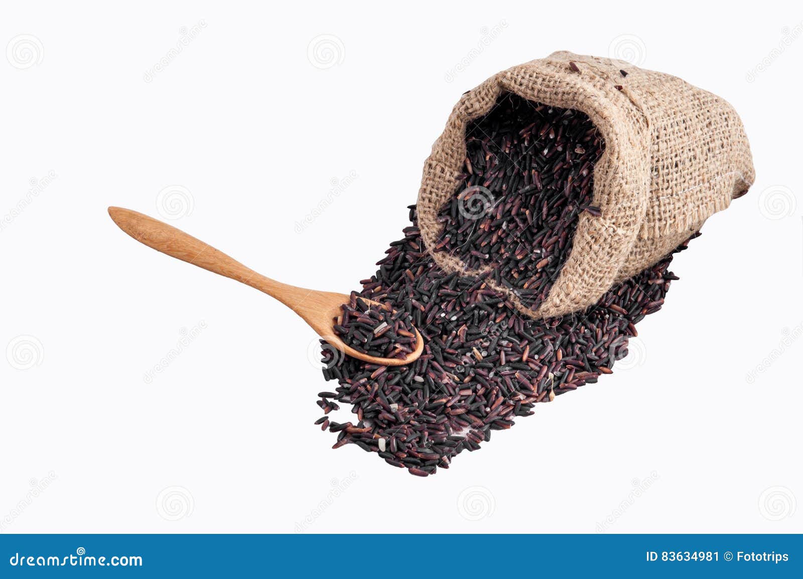 Riceberry Rice in Sacks Top View on a White Background. Stock Image ...