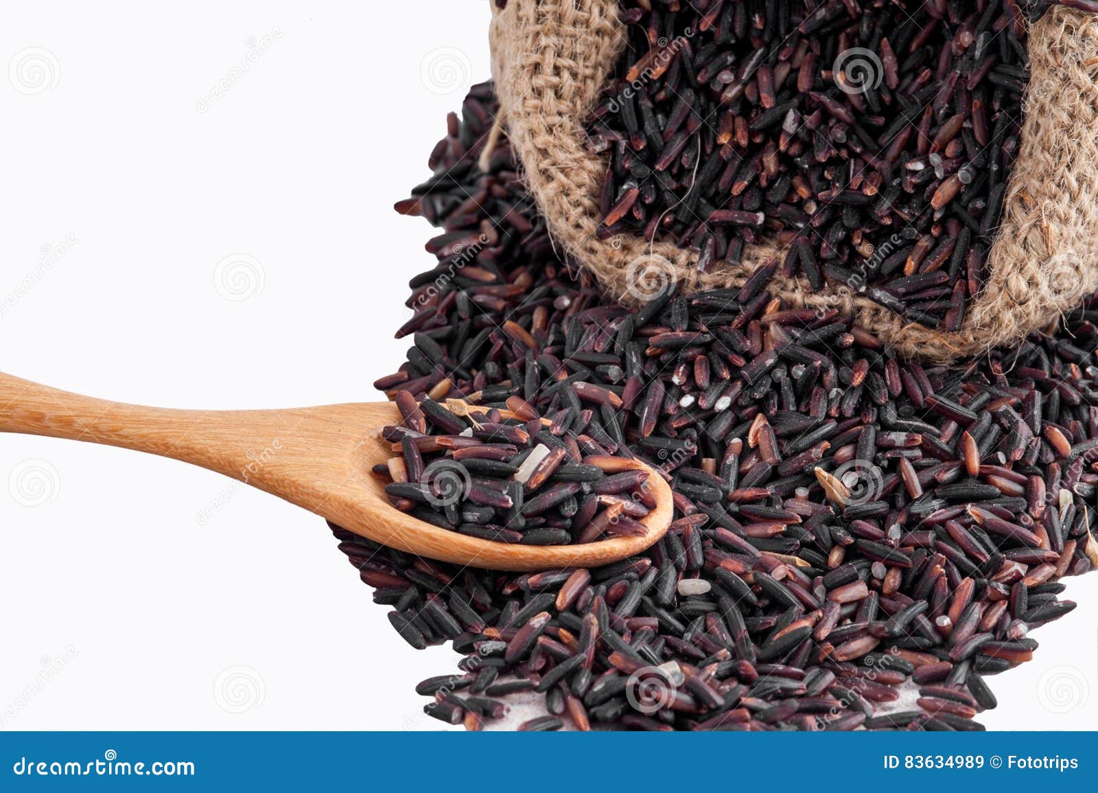 Riceberry Rice in Sacks Top View on a White Background. Stock Image ...
