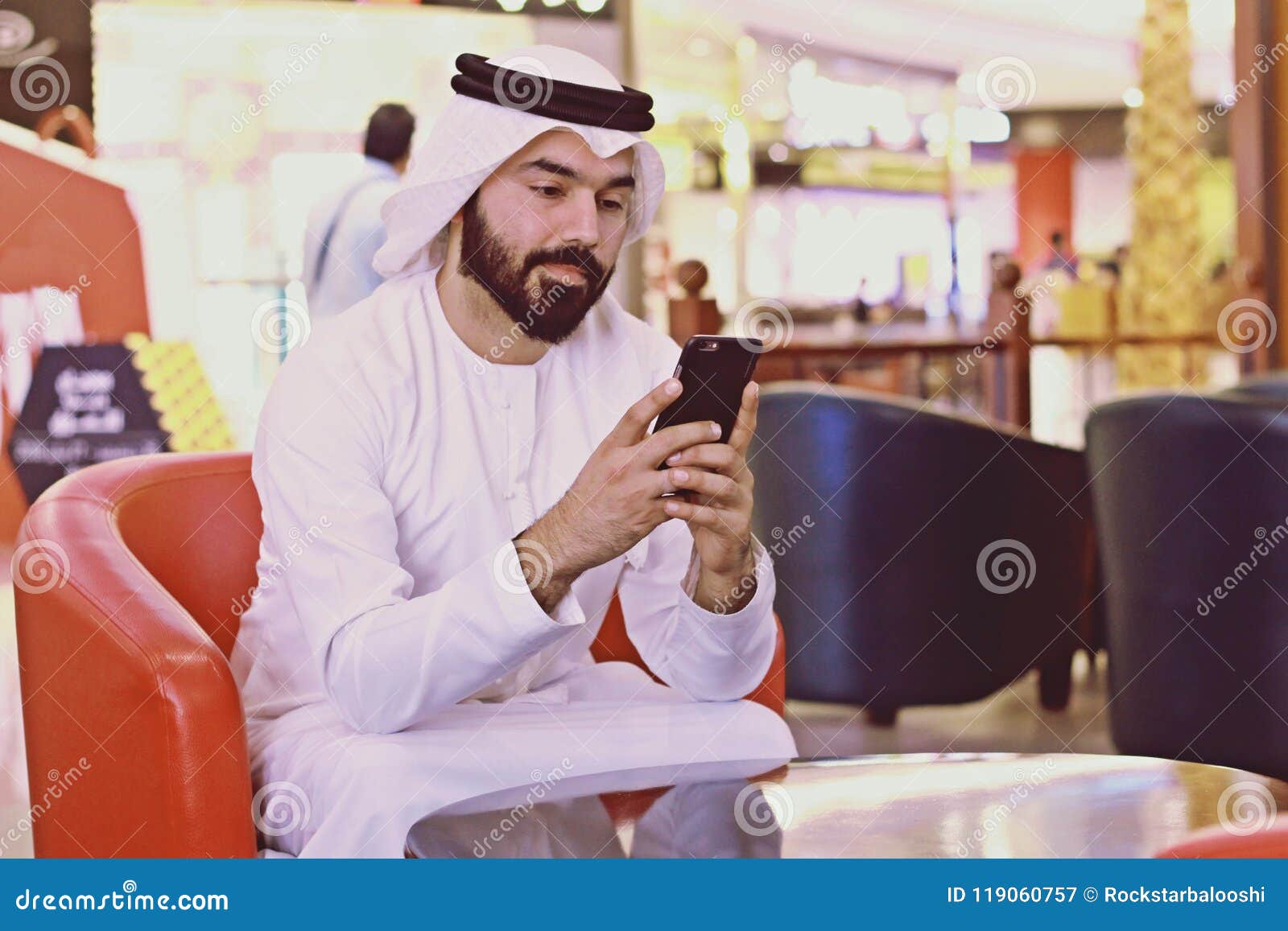 Rich Arab Business Man Using Internet Mobile Phone in Cafe Shop Stock ...