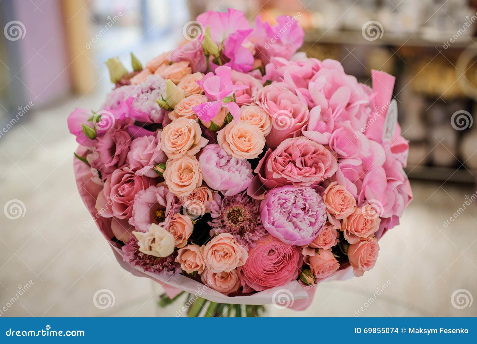 Rich Bunch of White and Pink Roses, Peonies Stock Photo - Image of ...