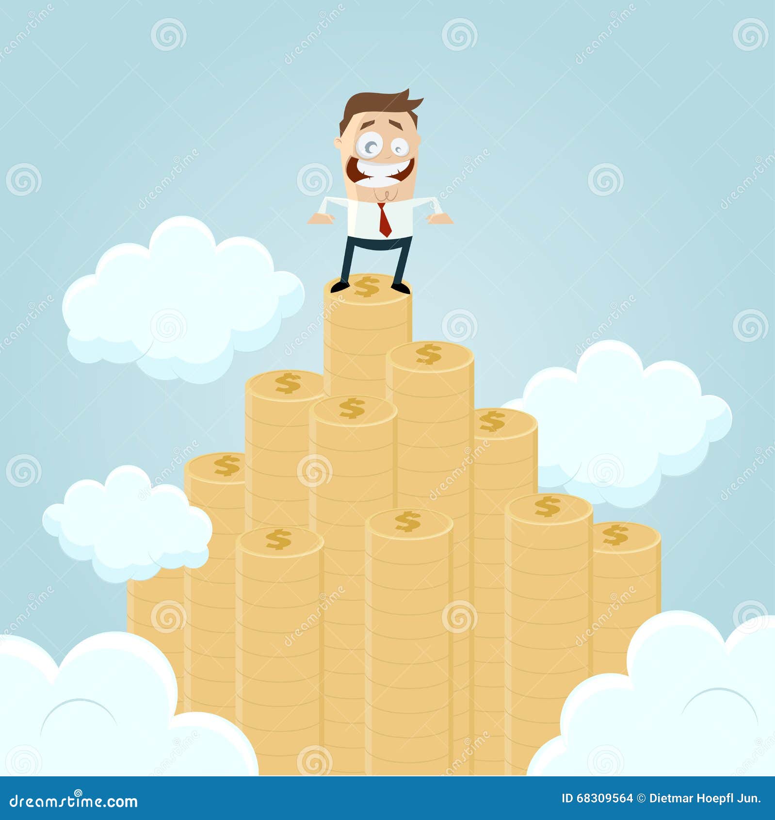 Rich Cartoon Man on Stack of Coins Stock Vector - Illustration of ...