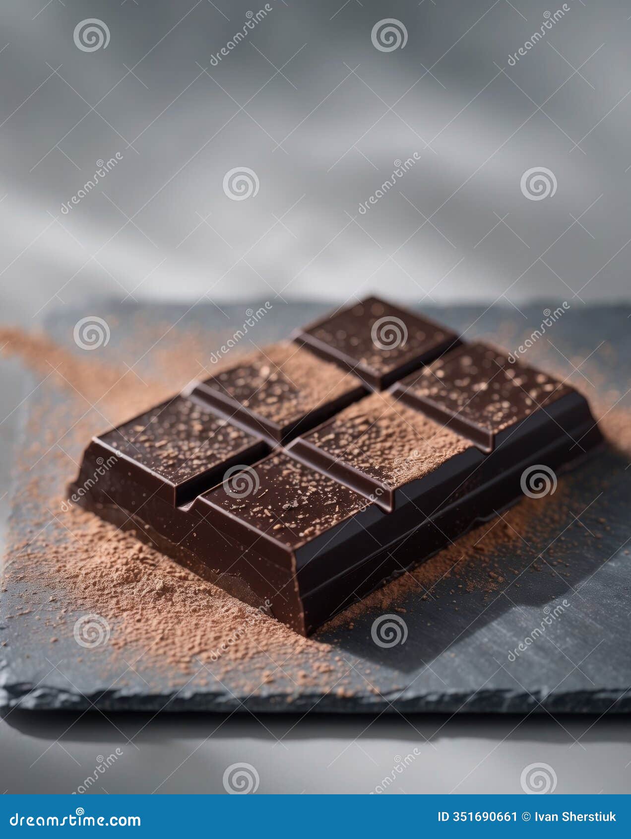 Rich Dark Chocolate Block with Cocoa Powder Dusting on Slate Surface ...
