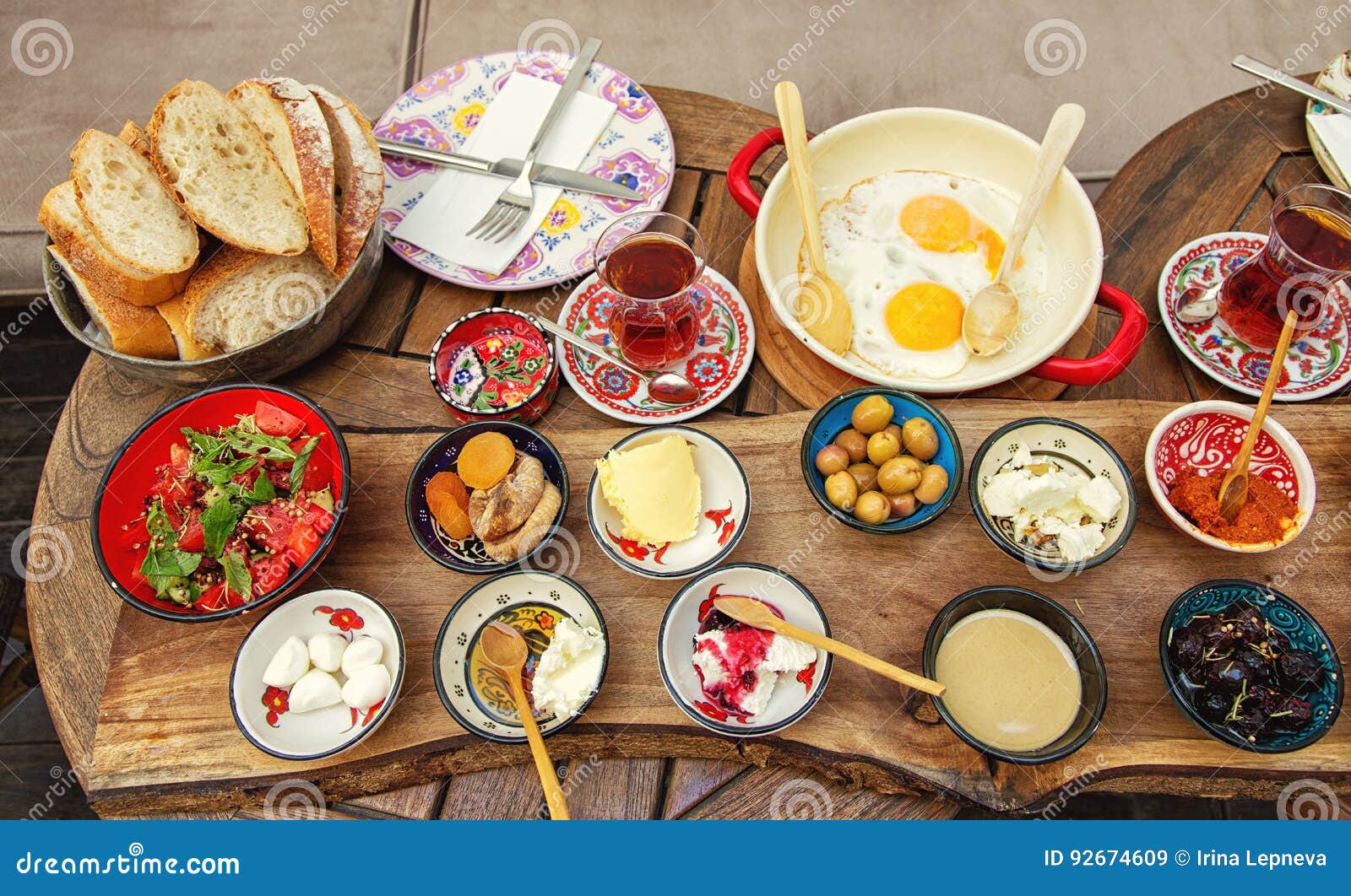 Rich and Delicious Turkish Breakfast on a Round Table Stock Image ...