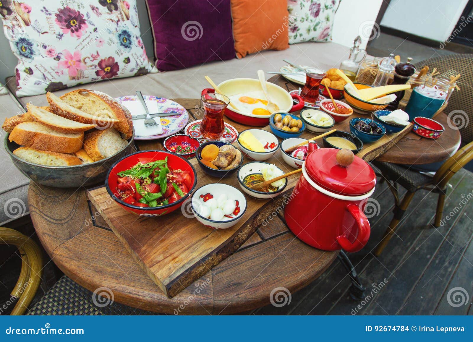 Rich and Delicious Turkish Breakfast on a Round Table Stock Photo ...