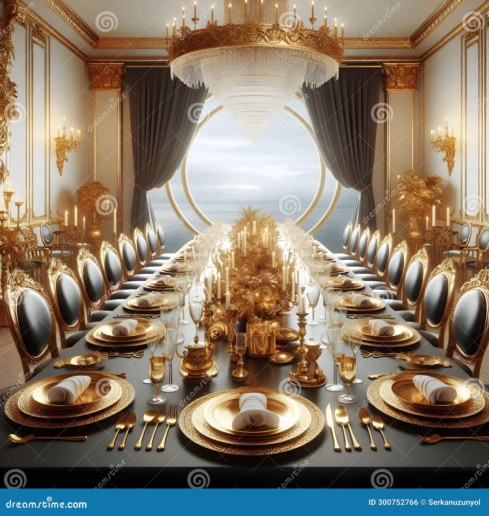 Rich Dinner Table Room. Everything Made of Gold, Big Table for ...