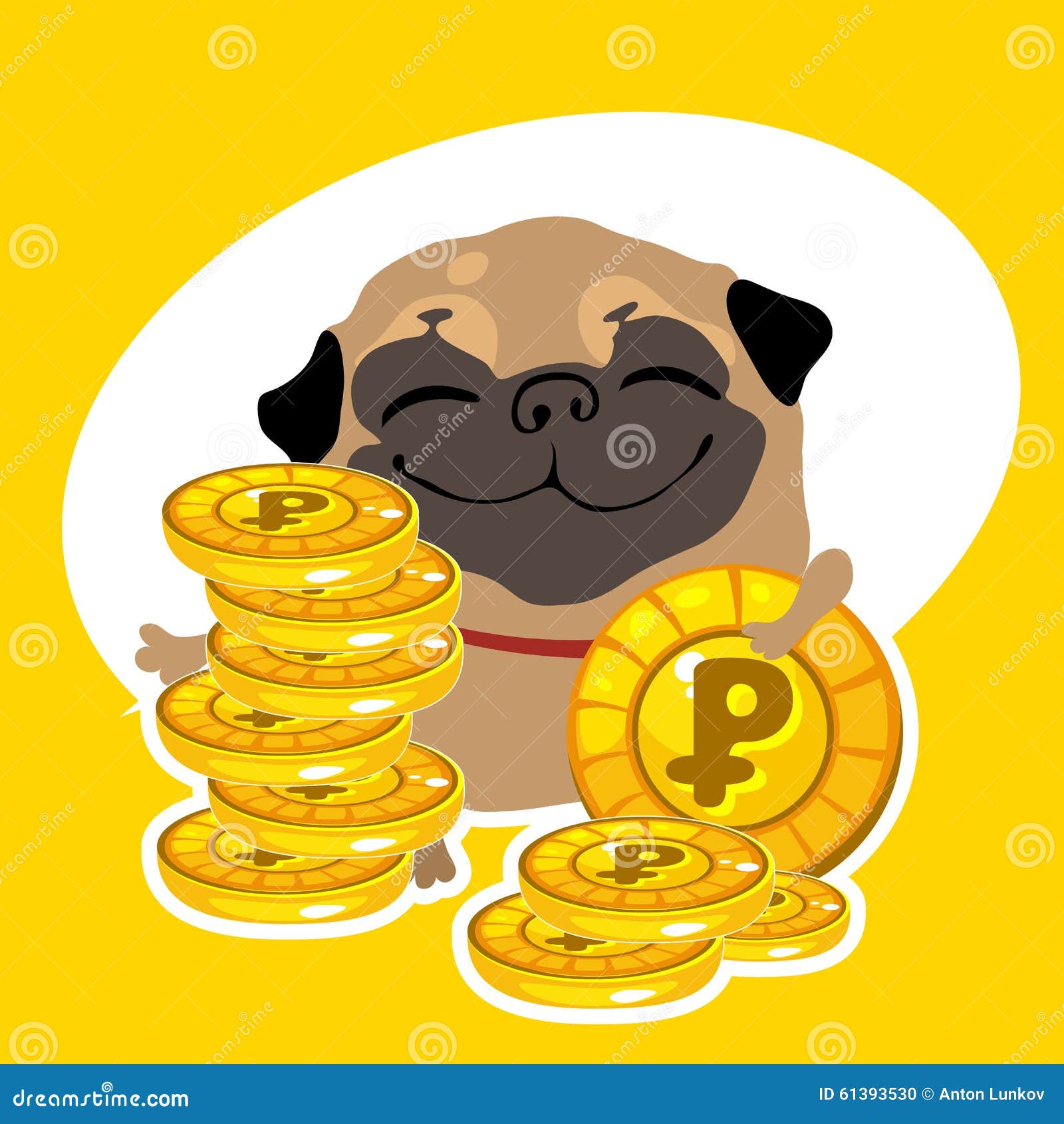 Rich Dog Pug with Gold Coins Stock Vector - Illustration of currency ...
