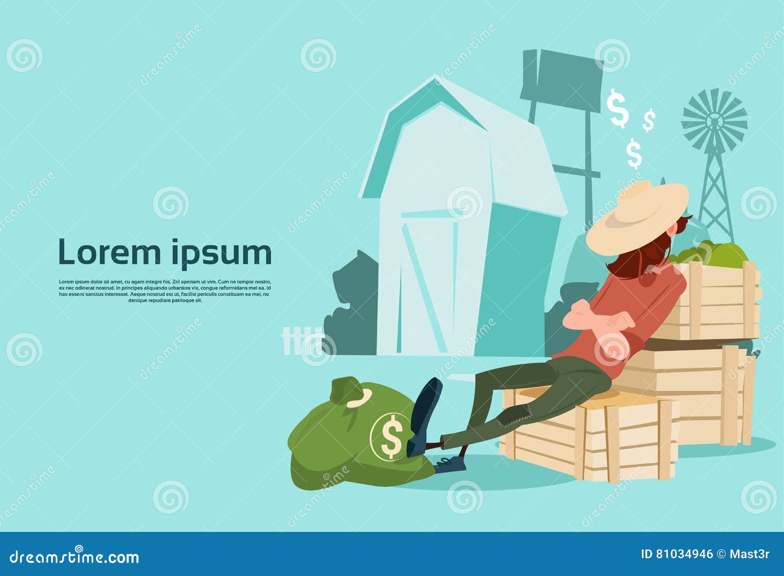 Rich Farmer Countryman Sleeping on Boxes Farm Background Stock Vector ...