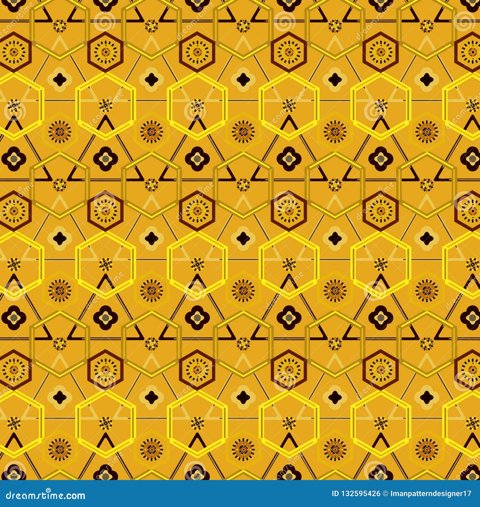 Golden Yellow Modern Geometric Repeating Pattern with Hexagons and ...