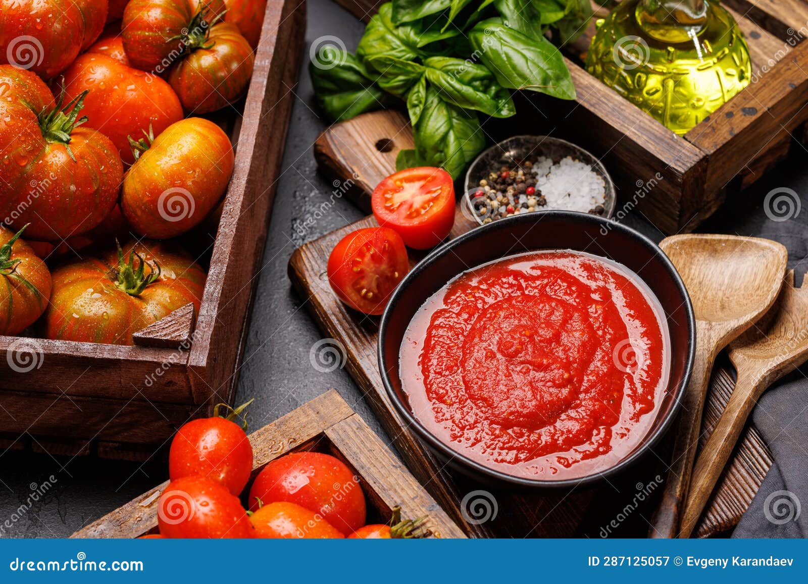 Rich homemade tomato sauce stock image. Image of flavor - 287125057