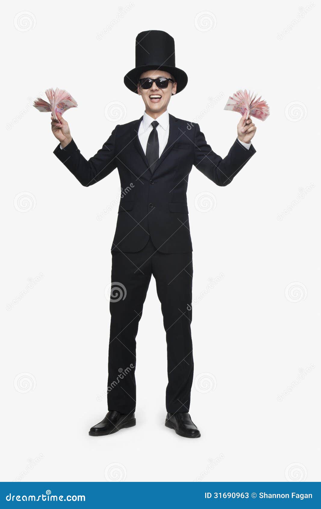 Rich Man Holding Two Stacks of Money Stock Image - Image of raised ...