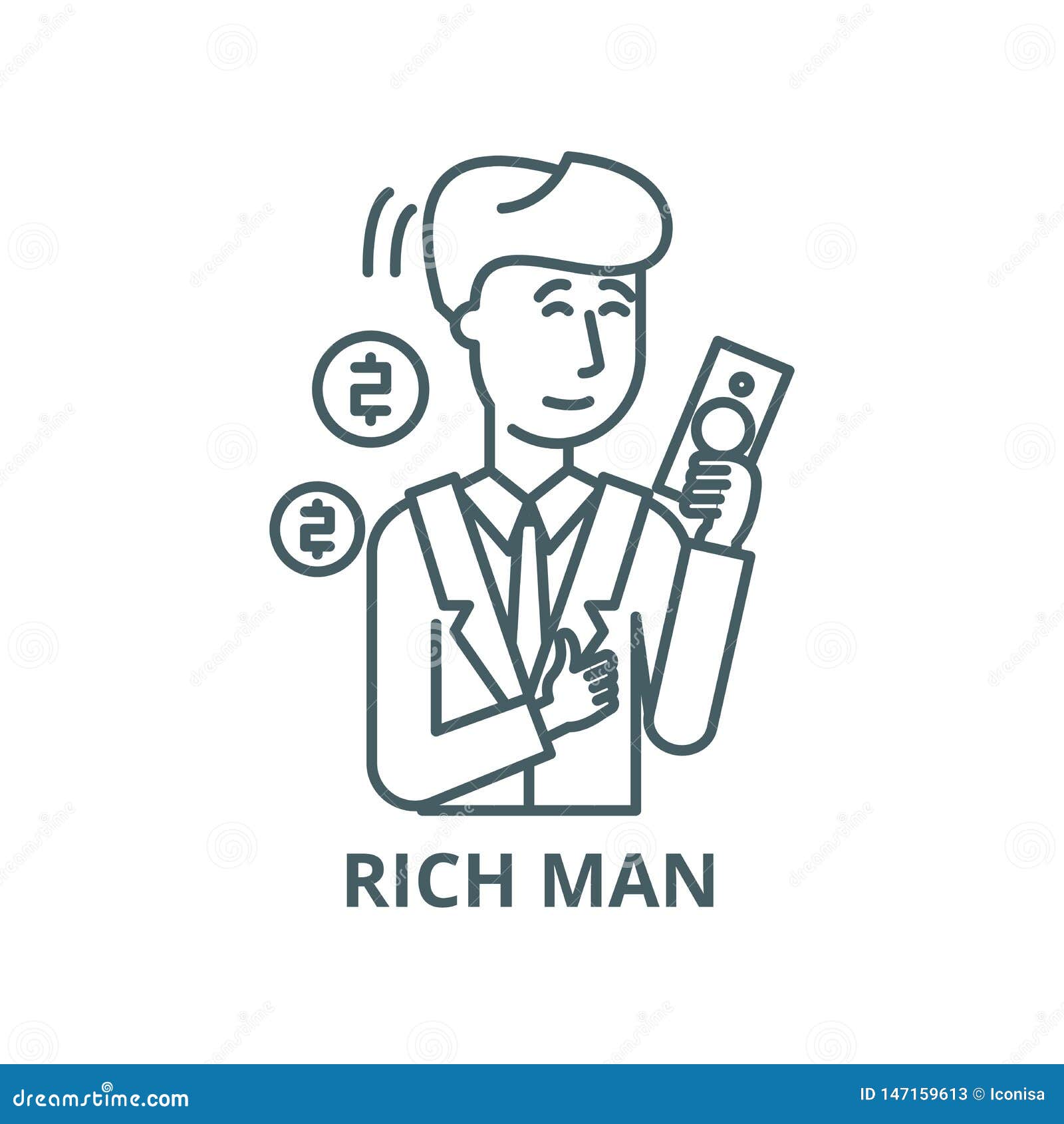 Rich Man Vector Line Icon, Linear Concept, Outline Sign, Symbol Stock ...
