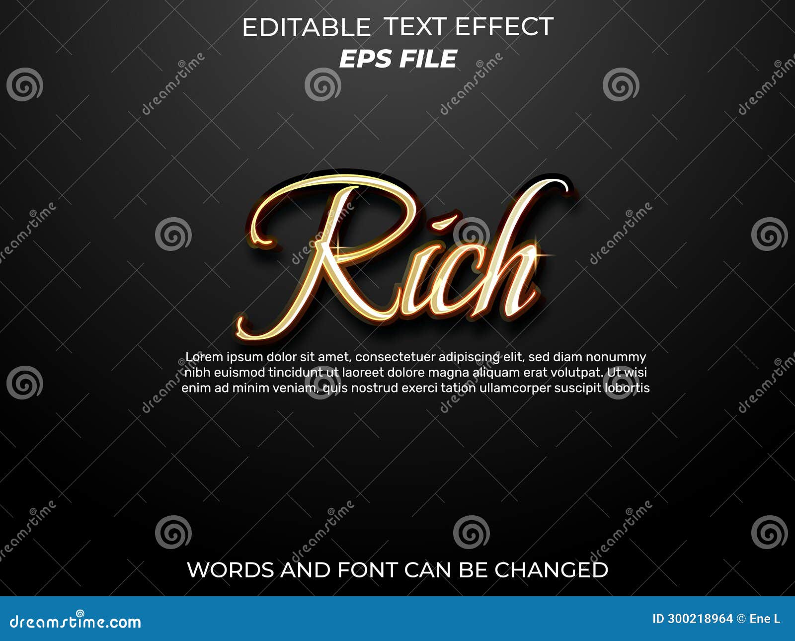 Rich Text Effect, Font Editable, Typography, 3d Text. Vector Template ...