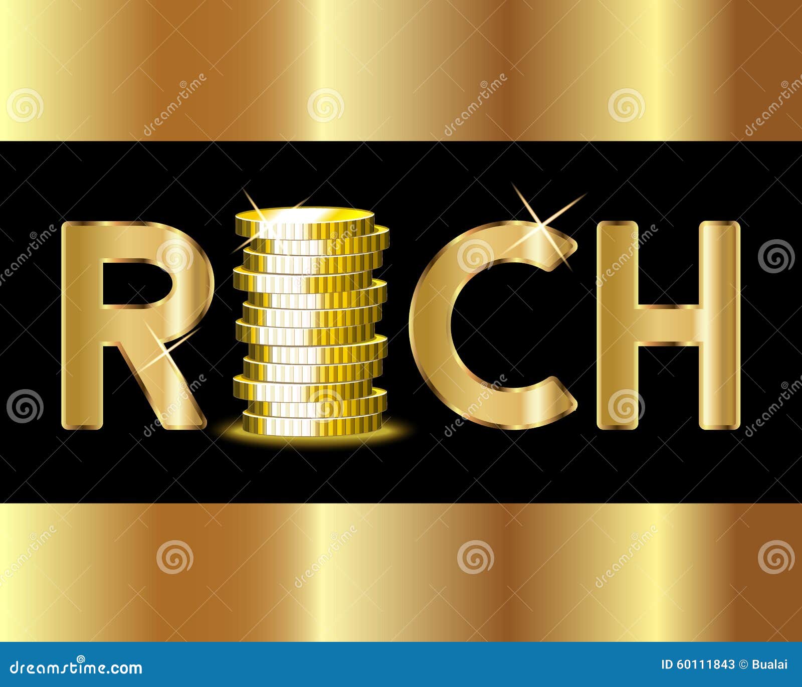 Rich Word with Golden Coins Stock Illustration - Illustration of ...