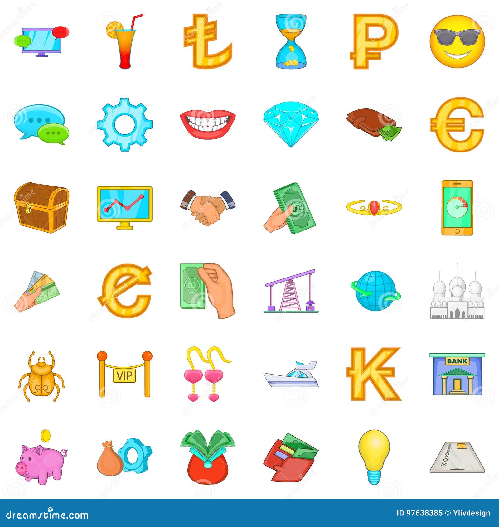 Riches Icons Set, Cartoon Style Stock Vector - Illustration of credit ...