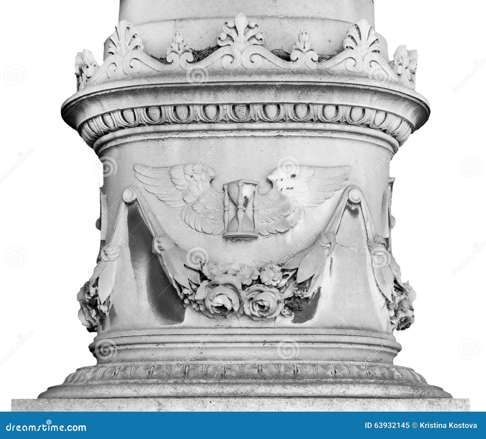 Richly Decorated Column with Floral and Animal Elements on a White ...