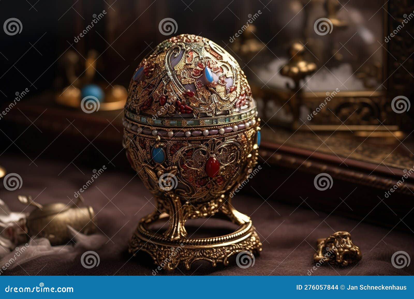 Richly Decorated Faberge Egg on a Historical, Rustic Table. Stock ...