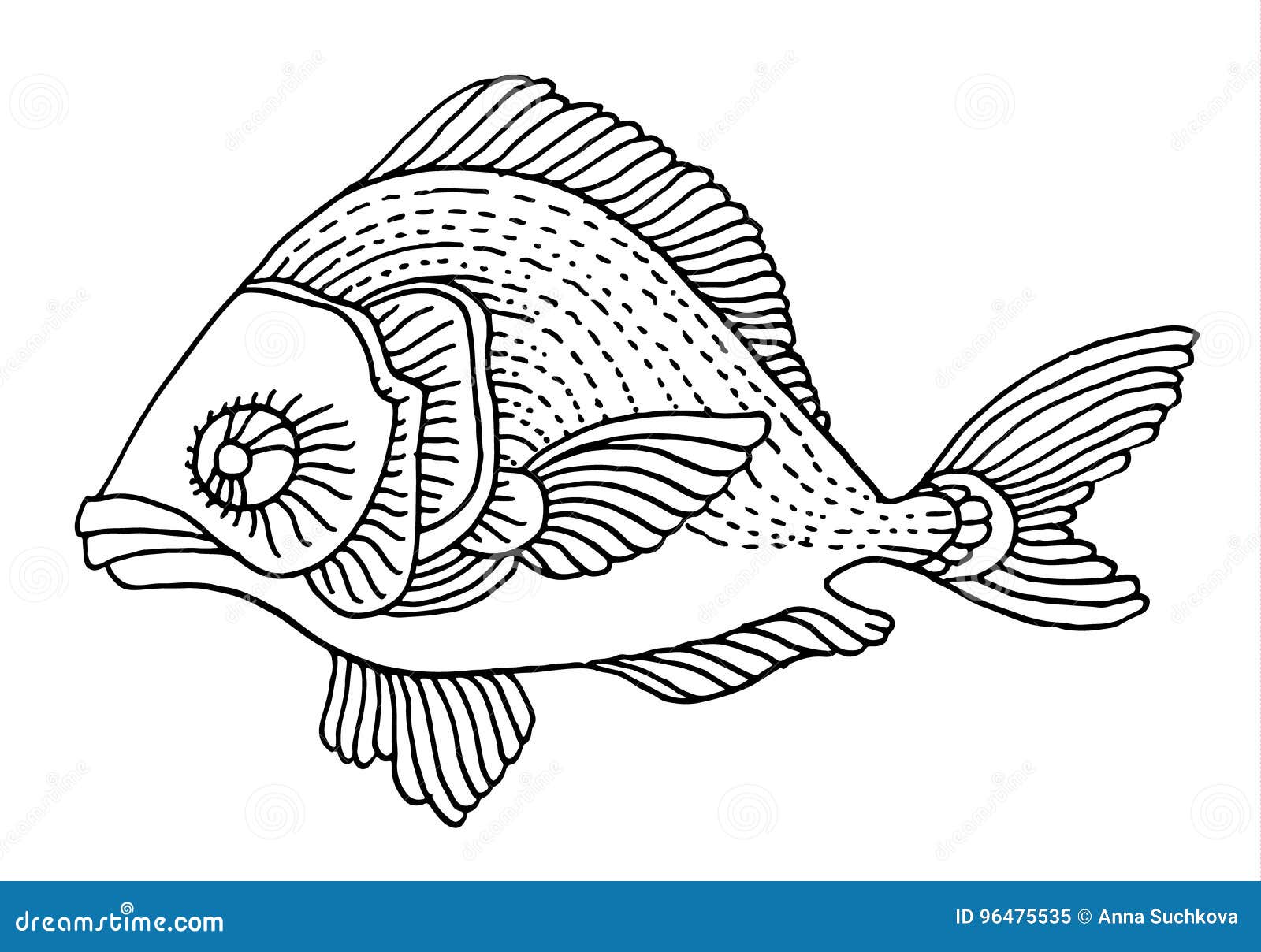 Richly Decorated Fish Hand Drawing Stock Vector - Illustration of ...