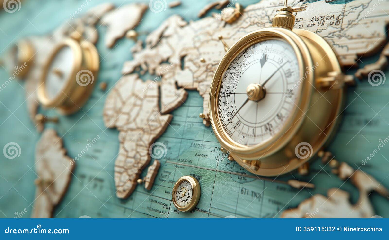 Detailed Map Featuring Meteorological Elements with Ornate Compasses ...