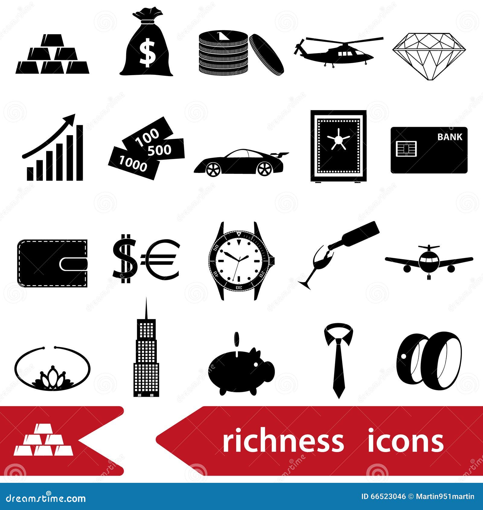Richness and Money Theme Black Icons Set Eps10 Stock Vector ...