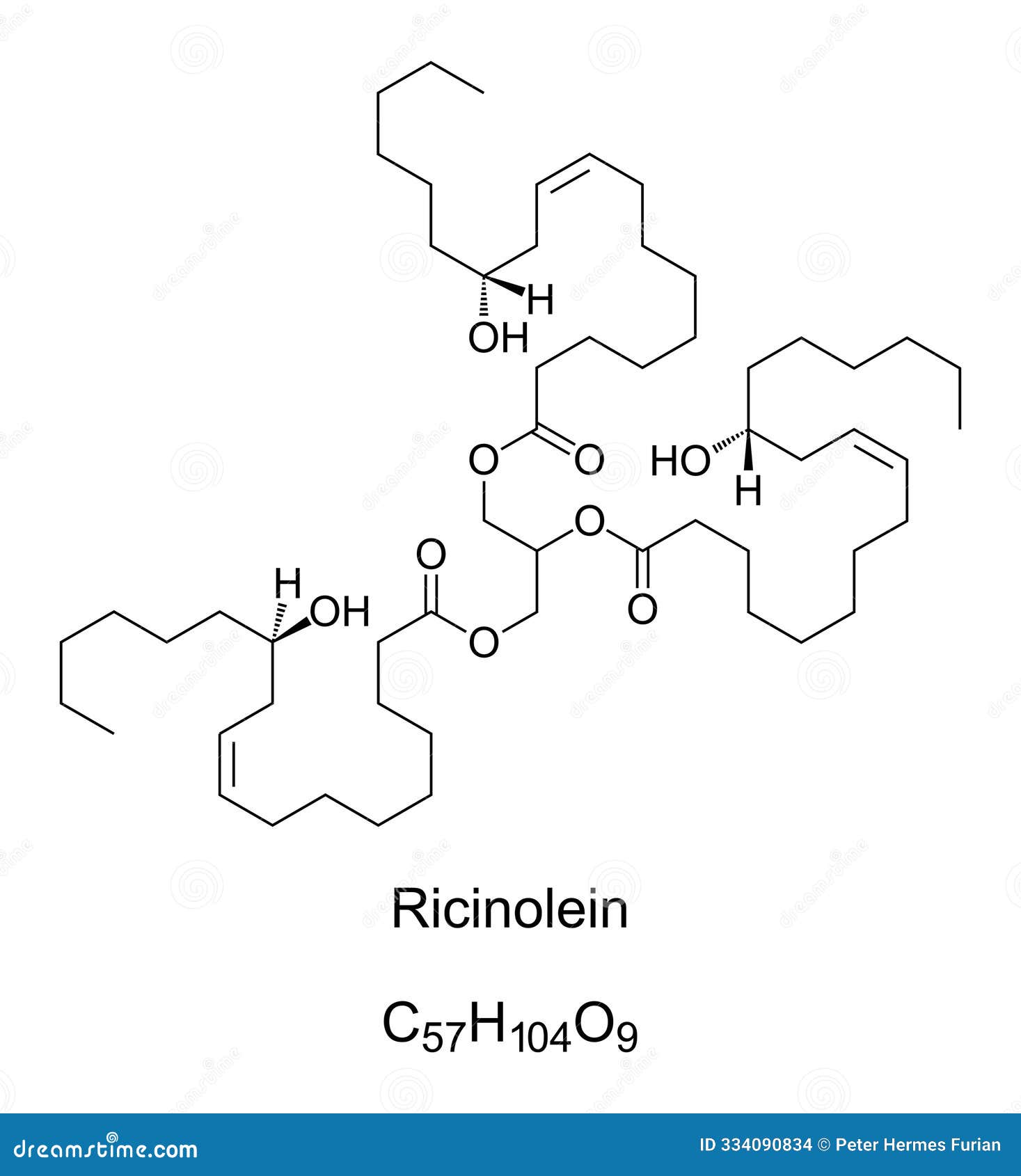 Ricinolein, Constituent of Castor Oil, Chemical Formula and Structure ...