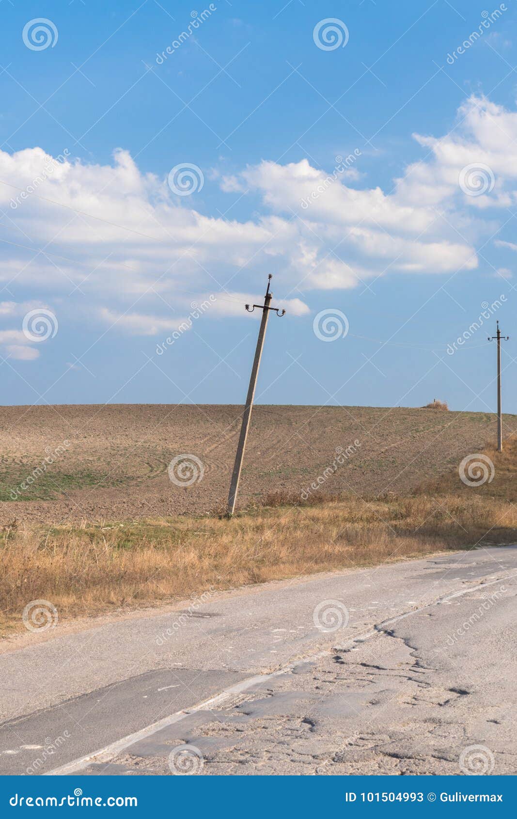 Rickety Electric Poles Standing Along The Road Stock Photo ...