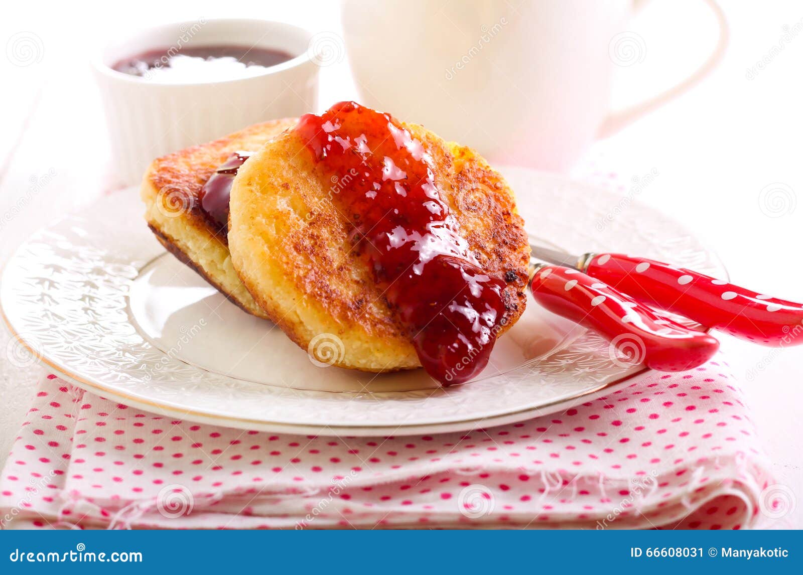 Ricotta Cheese Fritters with Strawberry Jam Stock Image - Image of ...