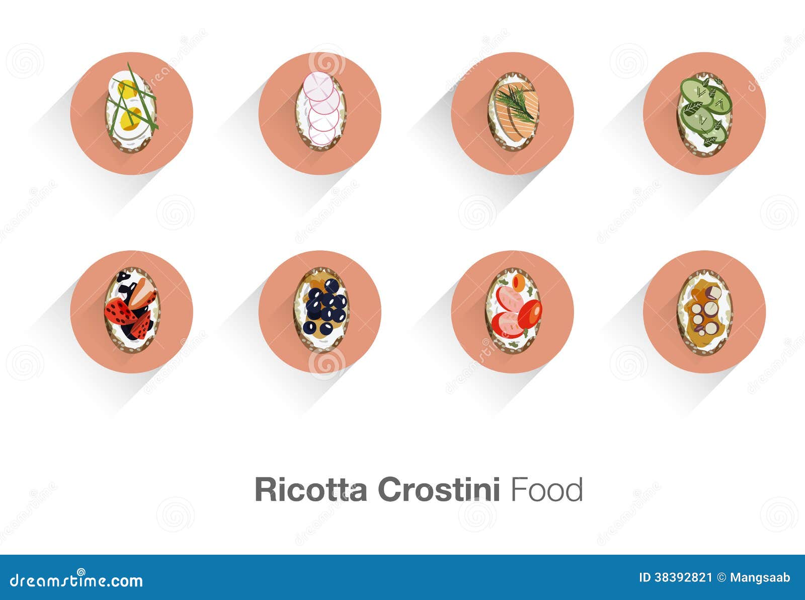 Ricotta Crostini. Italian Food. Stock Vector - Illustration of crostini ...