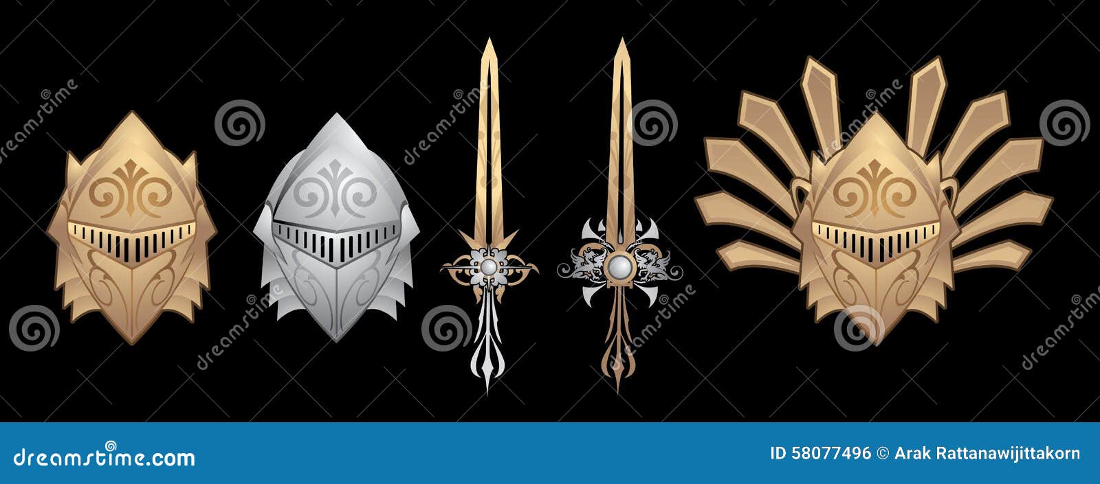 Ridder Oude Helm En Zwaarden Vector Illustratie - Illustration of ...