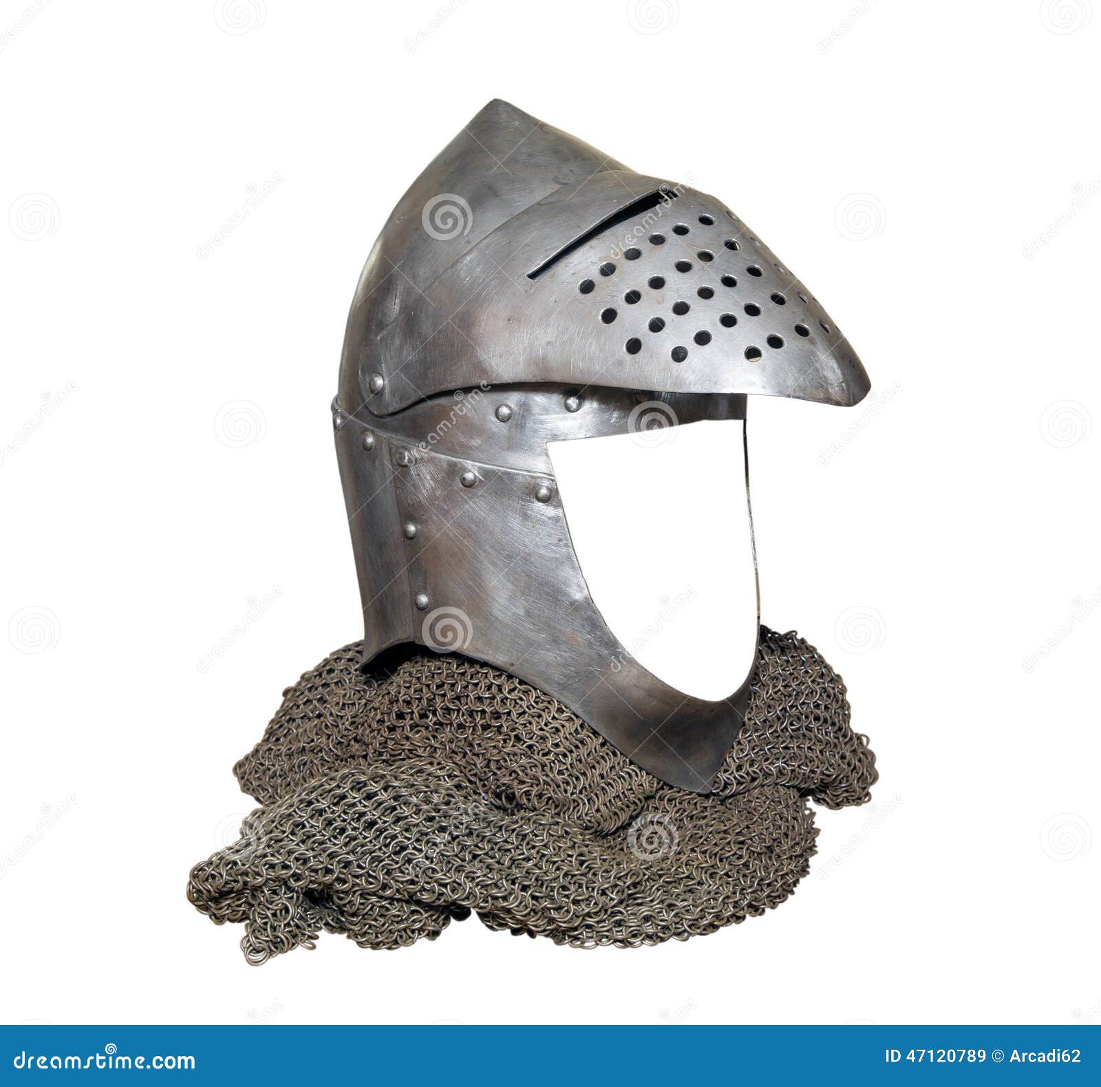 Ridderhelm Met Opgeheven Vizier En Chainmail Stock Afbeelding - Image ...