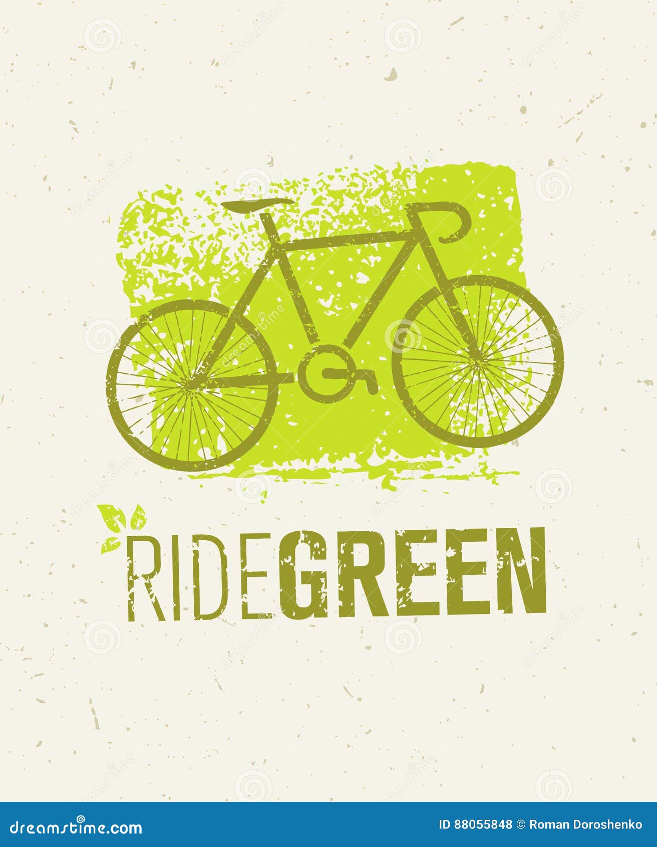 Ride Green Creative Eco Vector Bicycle Illustration on Recycled Paper ...
