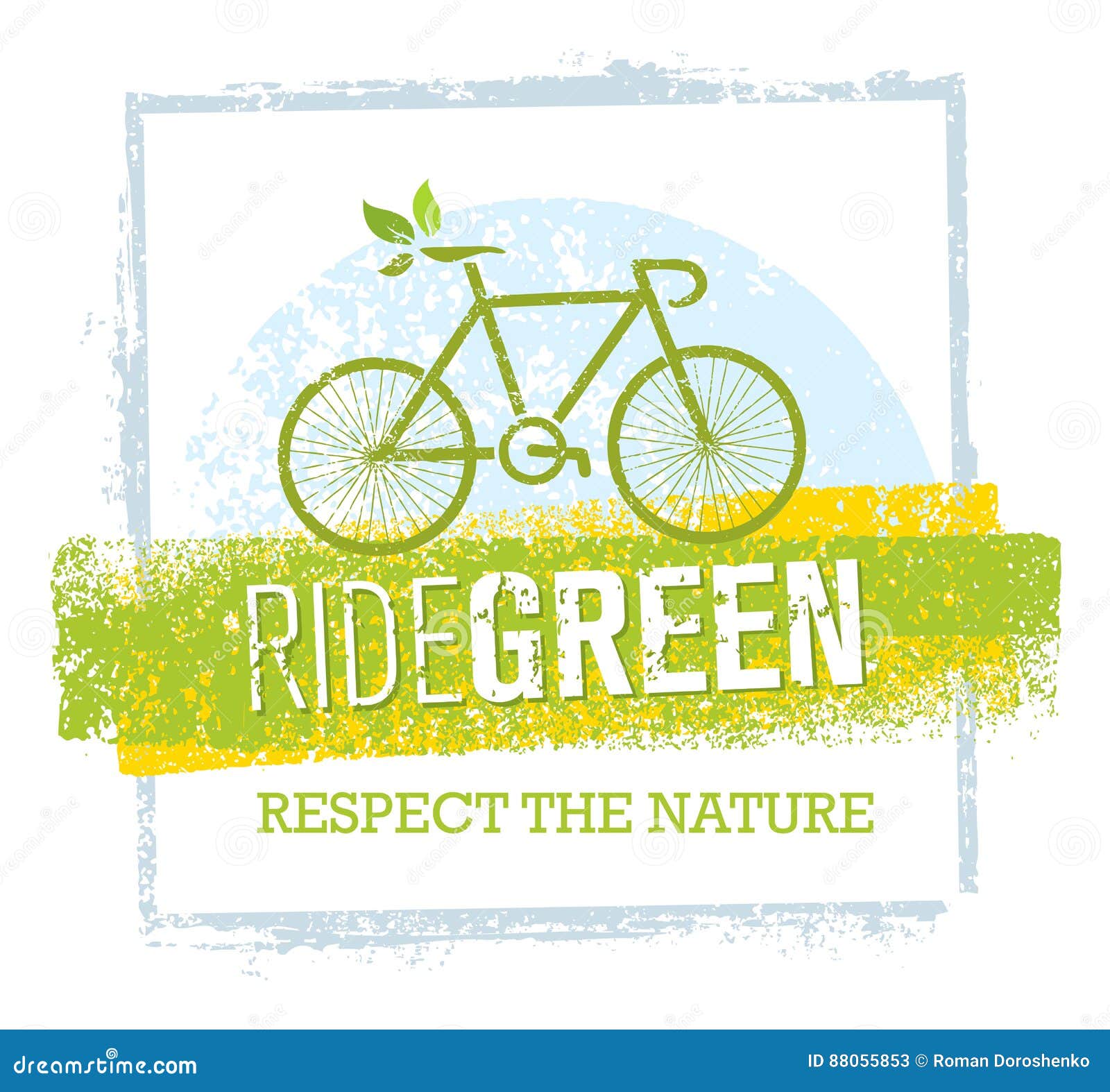 Ride Green Creative Eco Vector Bicycle Illustration on Recycled Paper ...